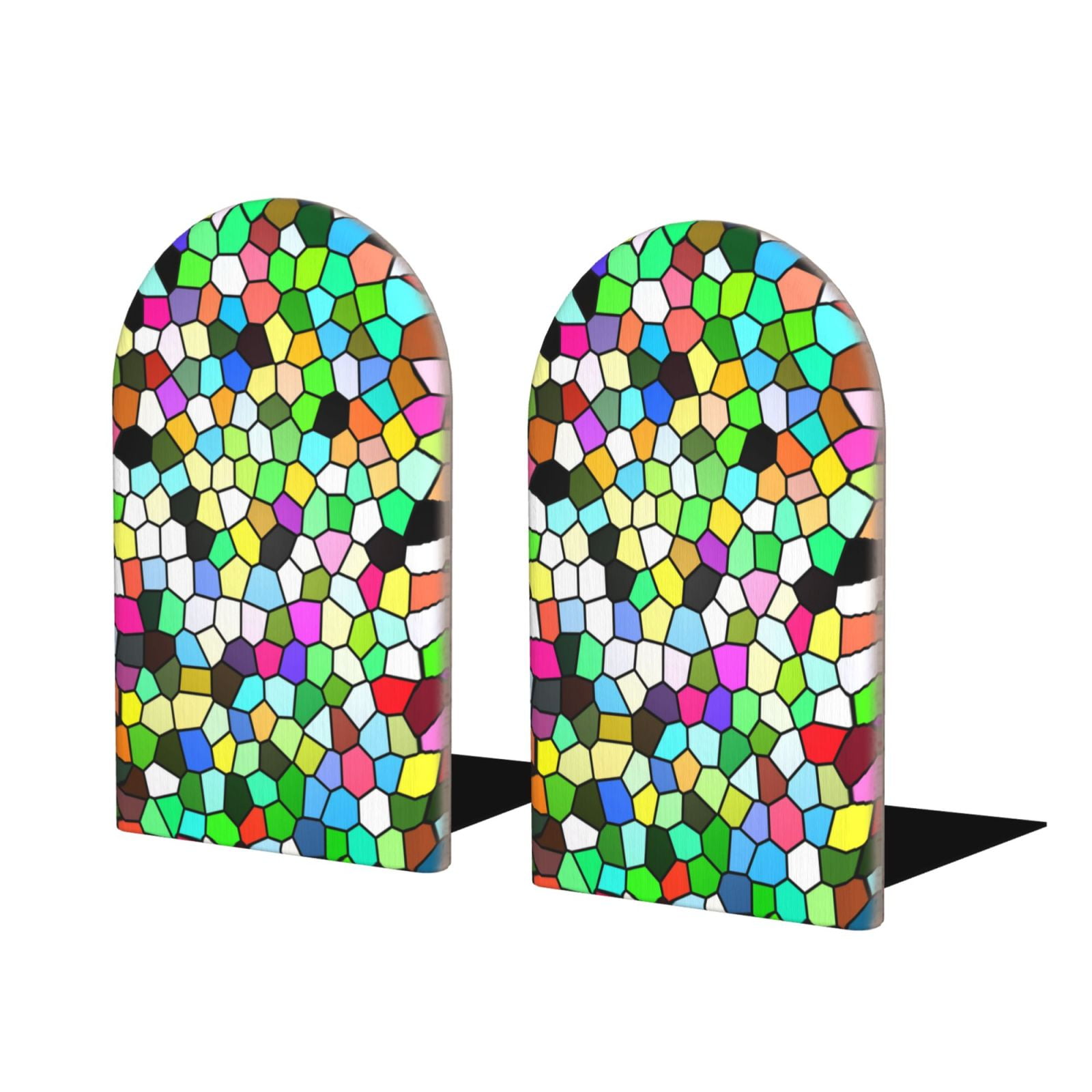 Gaeub Colorful Tie Dye Stained Glass Wood Bookends, Non-Slip Bookends ...