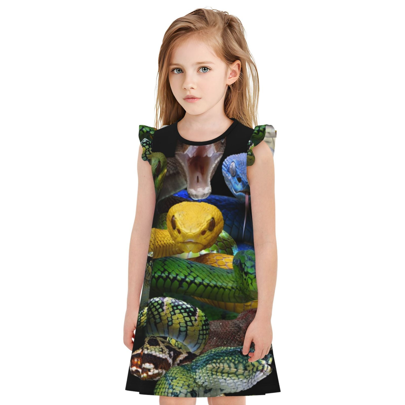 Gaeub Colorful Viper Snake Girls Pajamas Dress, Comfortable Nightwear ...