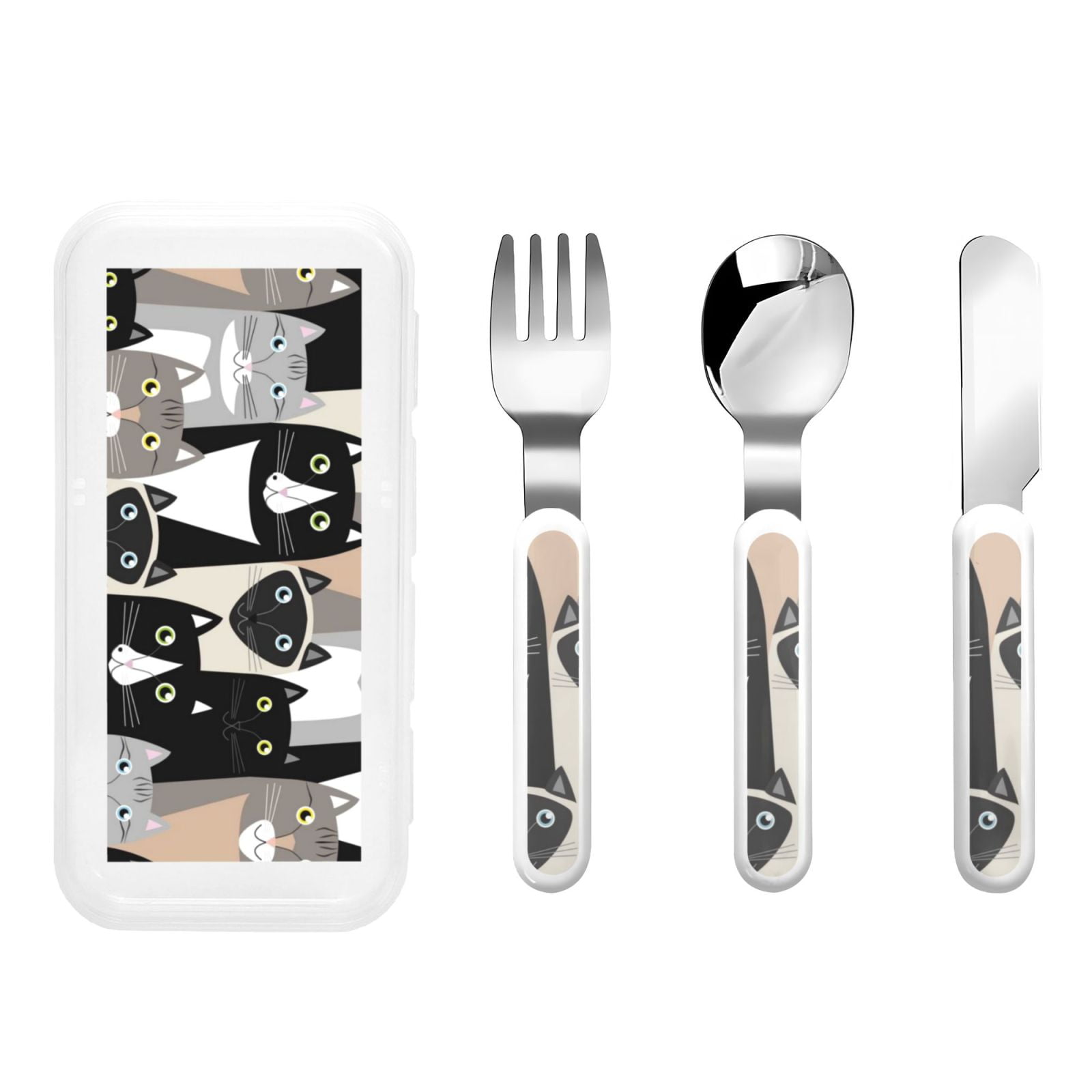 Gaeub Colors Cats Print 3-Piece Children Knife Spoon Fork Set,Stainless ...