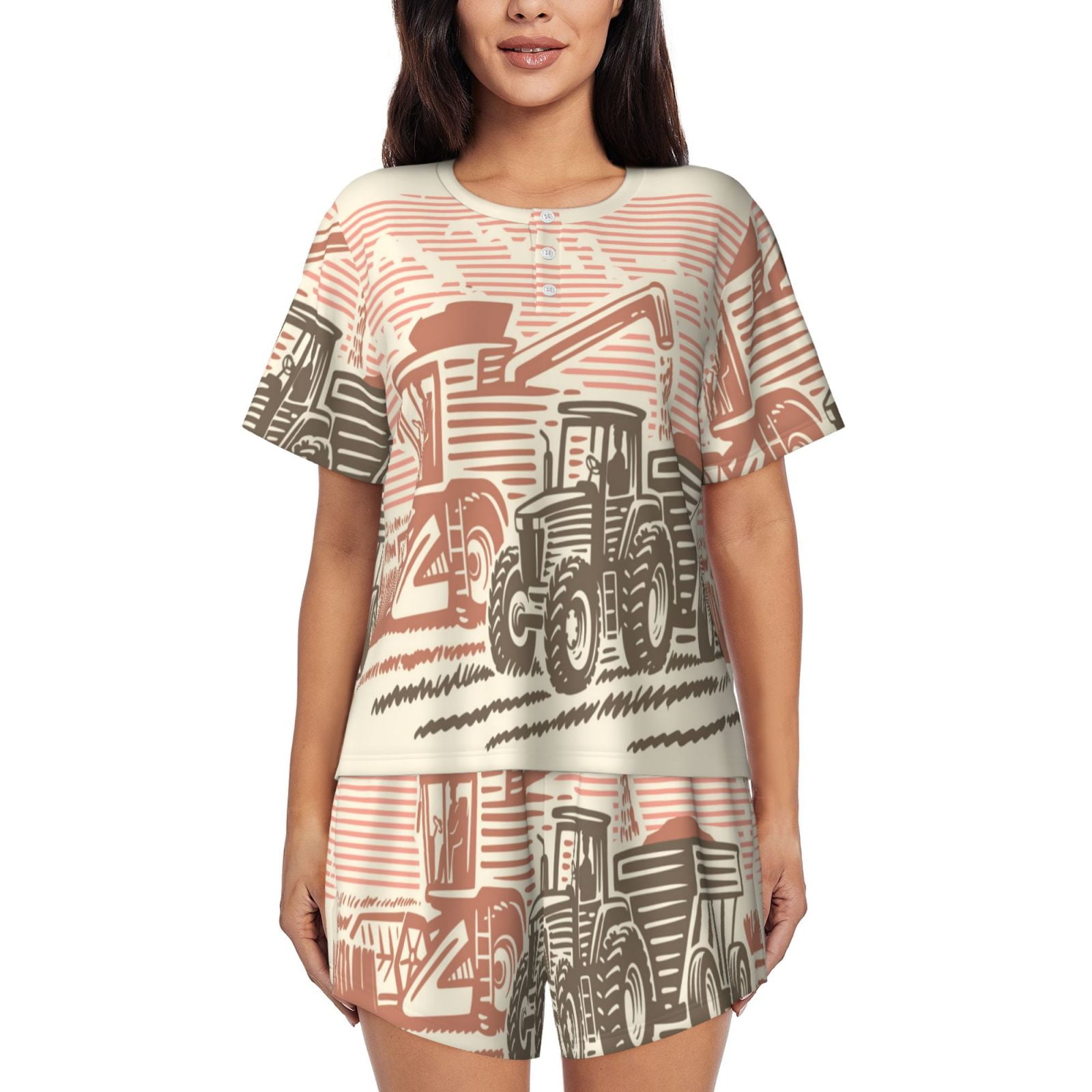 Gaeub Combine harvester working with tractor Print Women's Short Sleeve ...