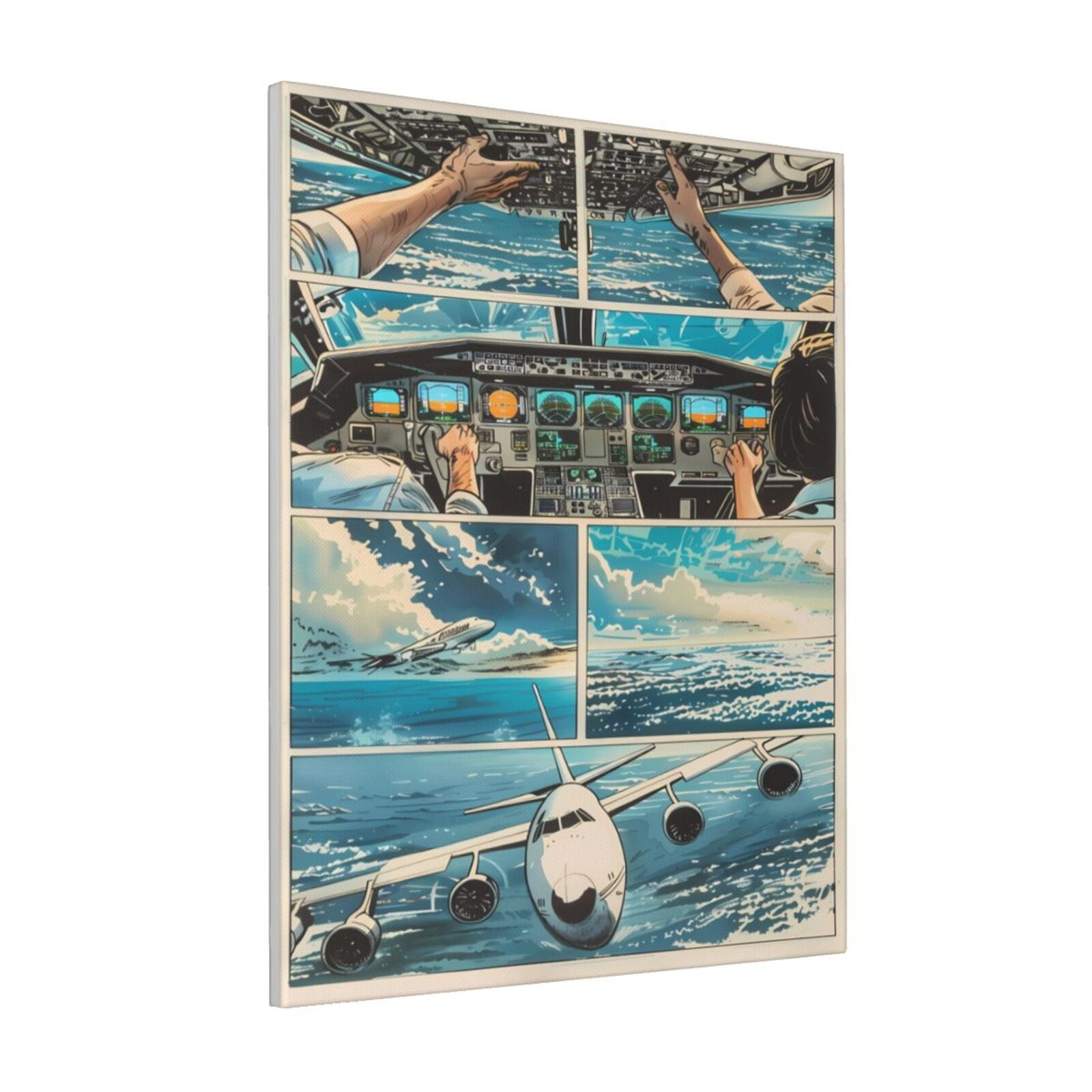 Gaeub Comic Airplane Cockpit Illustration Print Modern Canvas Wall Art ...