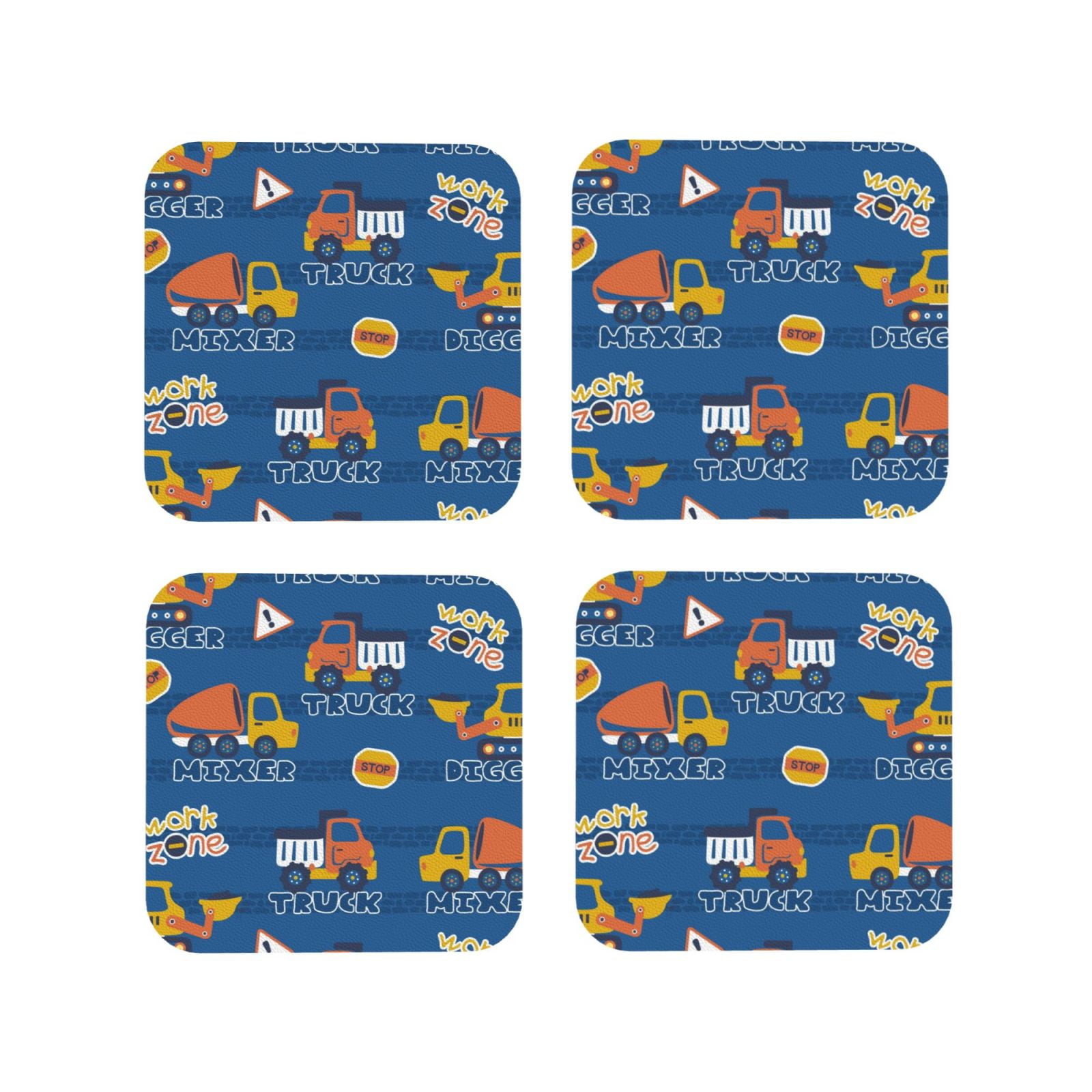 Gaeub Construction Vehicles Print 4 Pcs Leather Coasters for Drinks ...