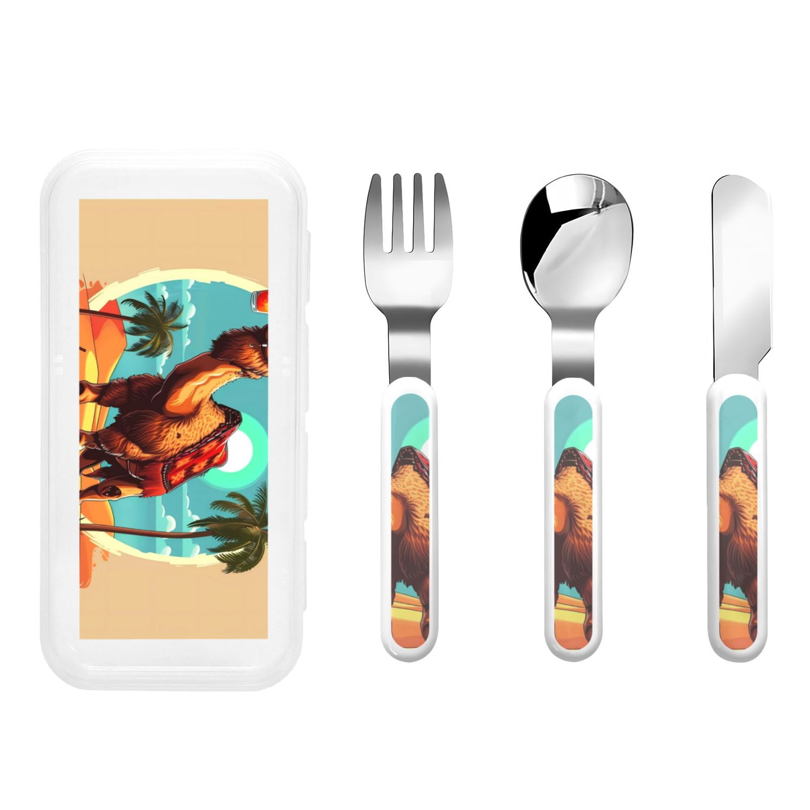 Gaeub Cool Camel Oasis Vibes Print 3-Piece Children Knife Spoon Fork ...