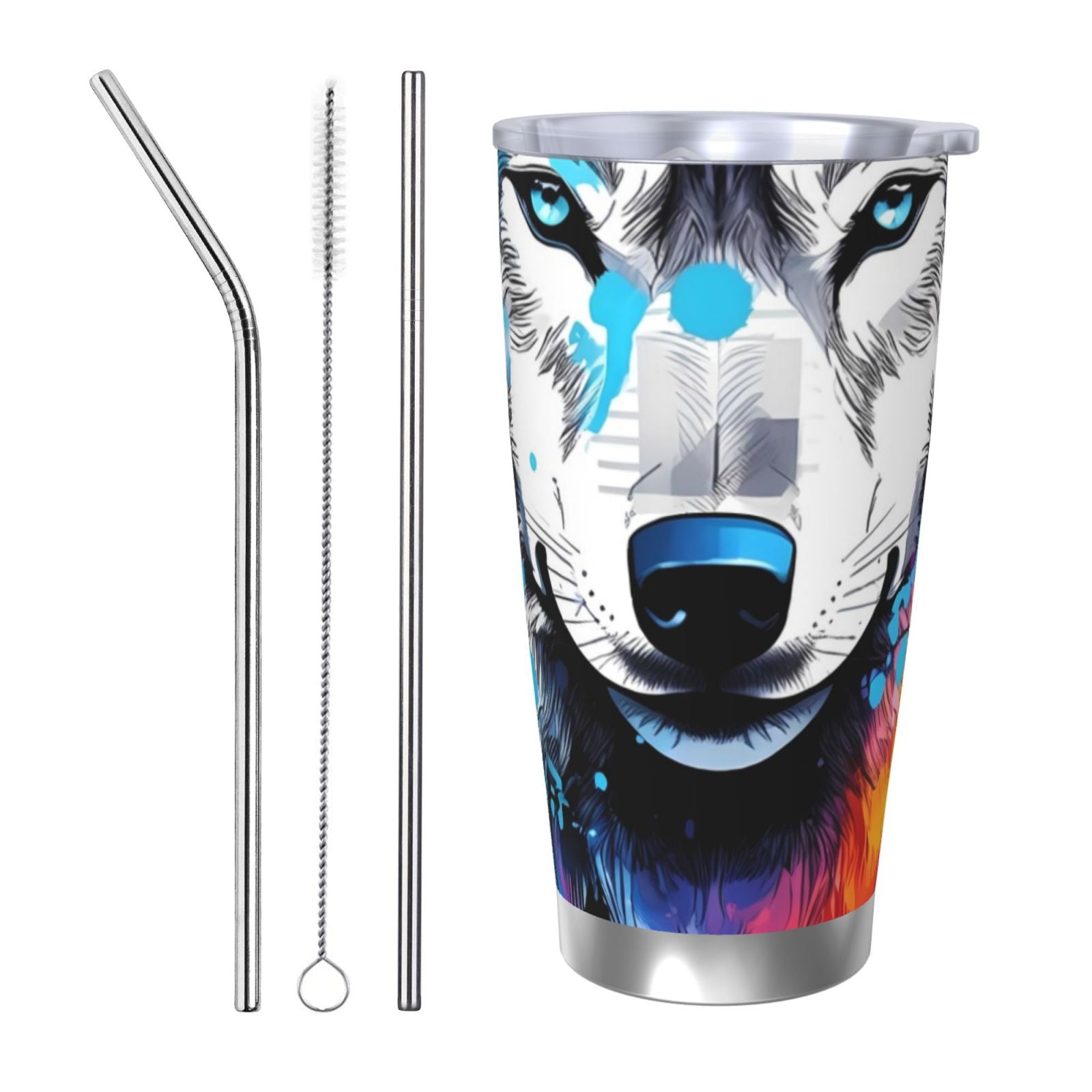 Gaeub Cool Colorful Wolf Print 20-Ounce Stainless Steel Car Cup ...