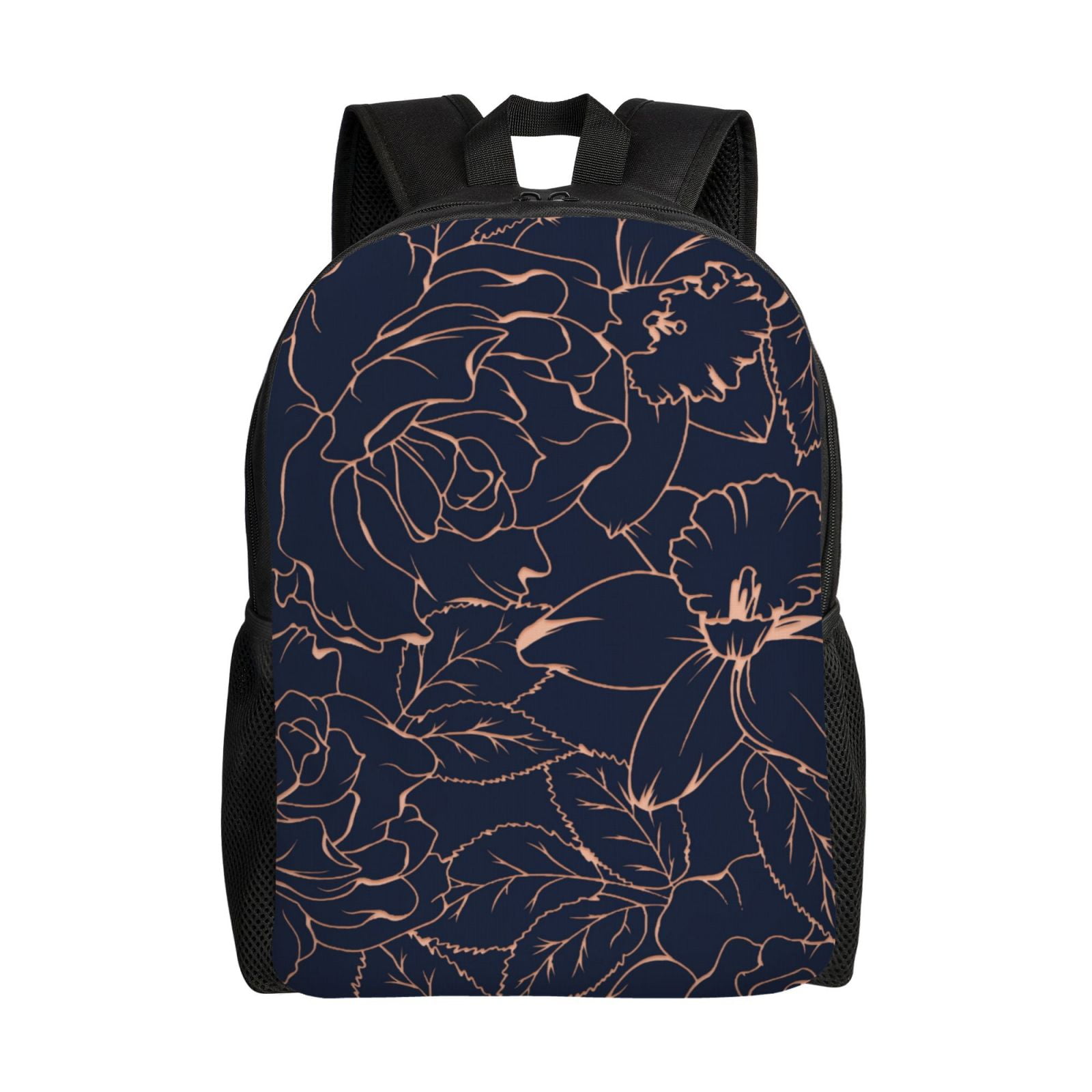 Gaeub Copper-Gold Gloss Outline Flower Print Unisex Backpacks, College ...