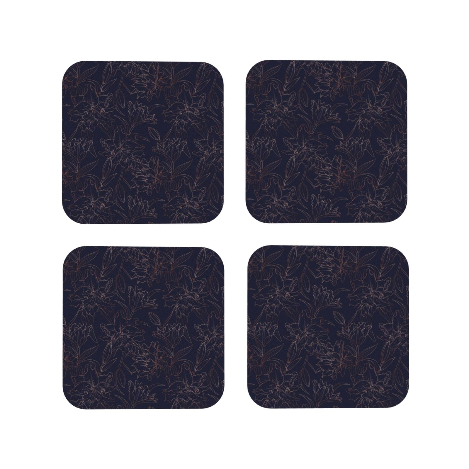 Gaeub Copper-Gold Gloss Outline Flower1 Print 4 Pcs Leather Coasters ...