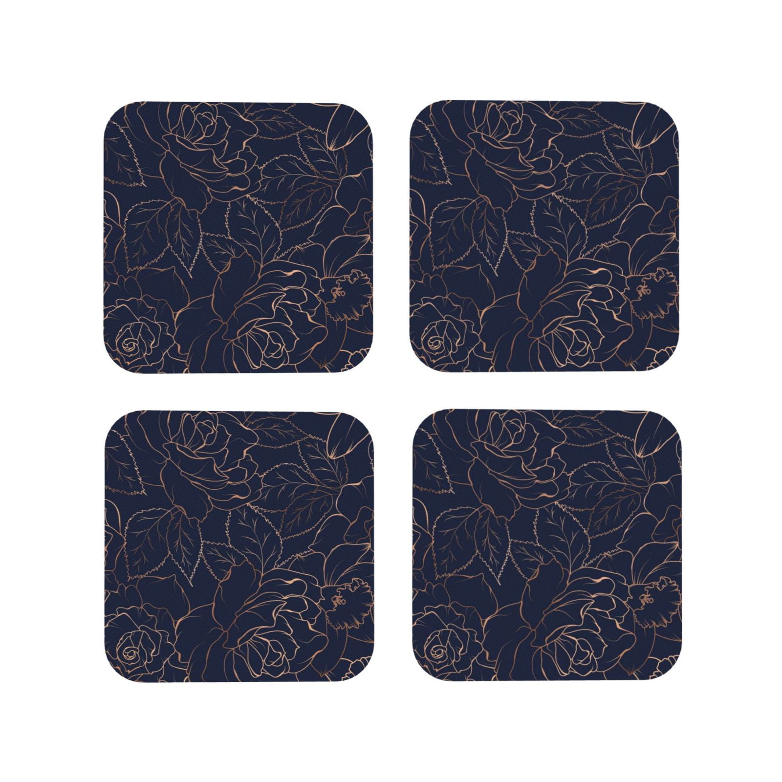 Gaeub Copper-Gold Gloss Outline Navy Dark Blue Print 4 Pcs Leather ...