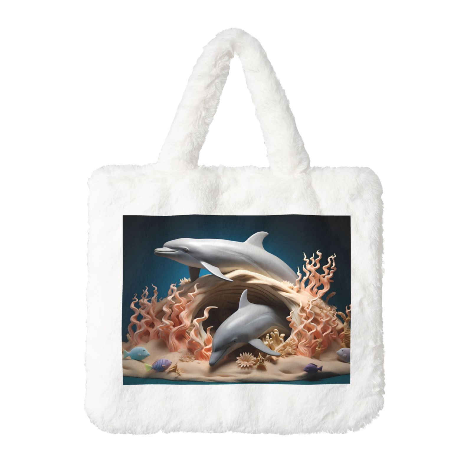 Gaeub Coral Fish Dolphin Printed Plush Underarm Bag, Ladies Fluffy ...
