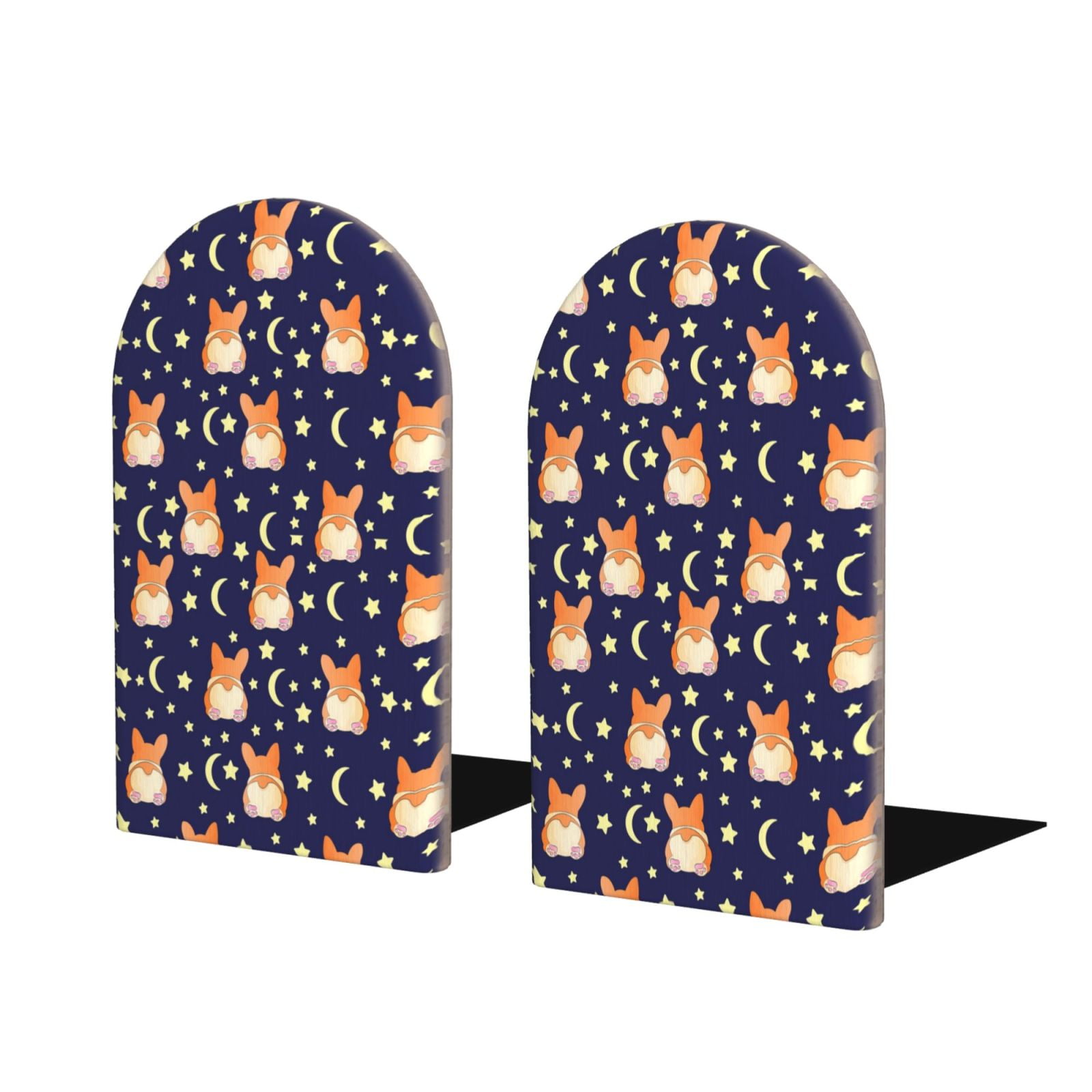 Gaeub Corgi Lying With Moons And Stars Wood Bookends, Non-Slip Bookends ...