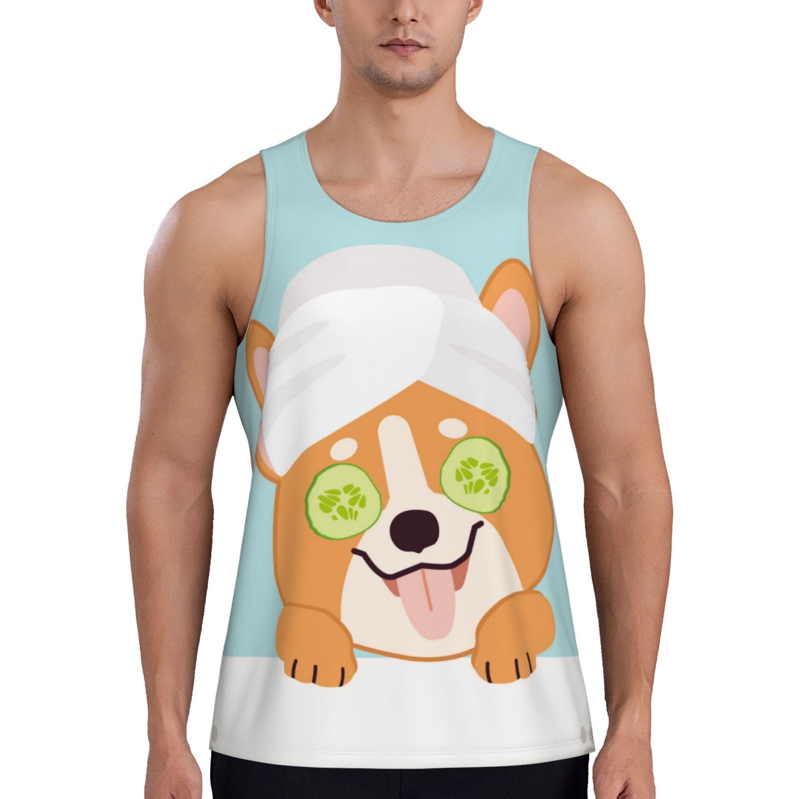 Gaeub Corgi With Towel Ans Slice Cucumber Print Men's Workout Tank Top ...