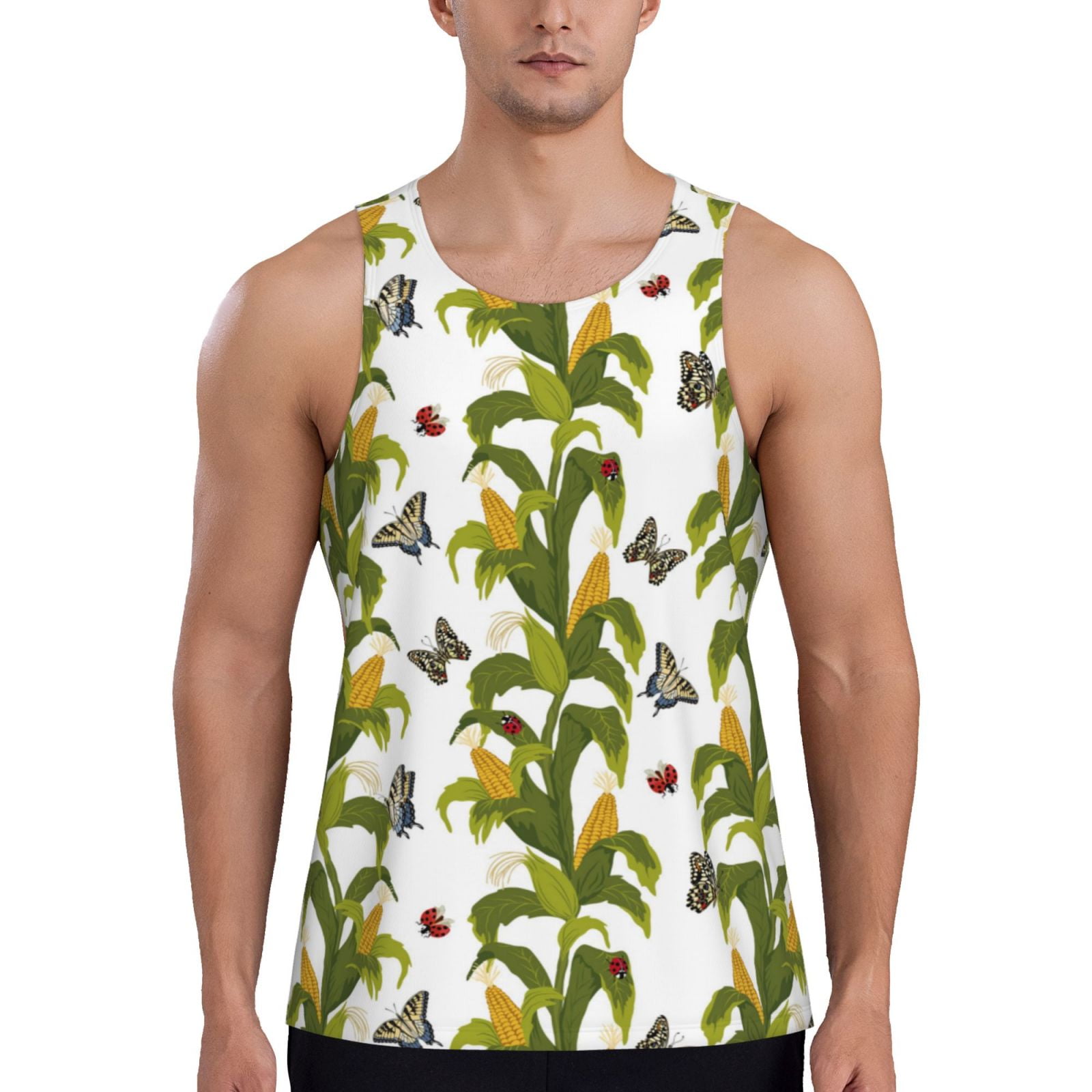 Gaeub Corn And Butterflies Print Men's Workout Tank Top , Casual Soft ...