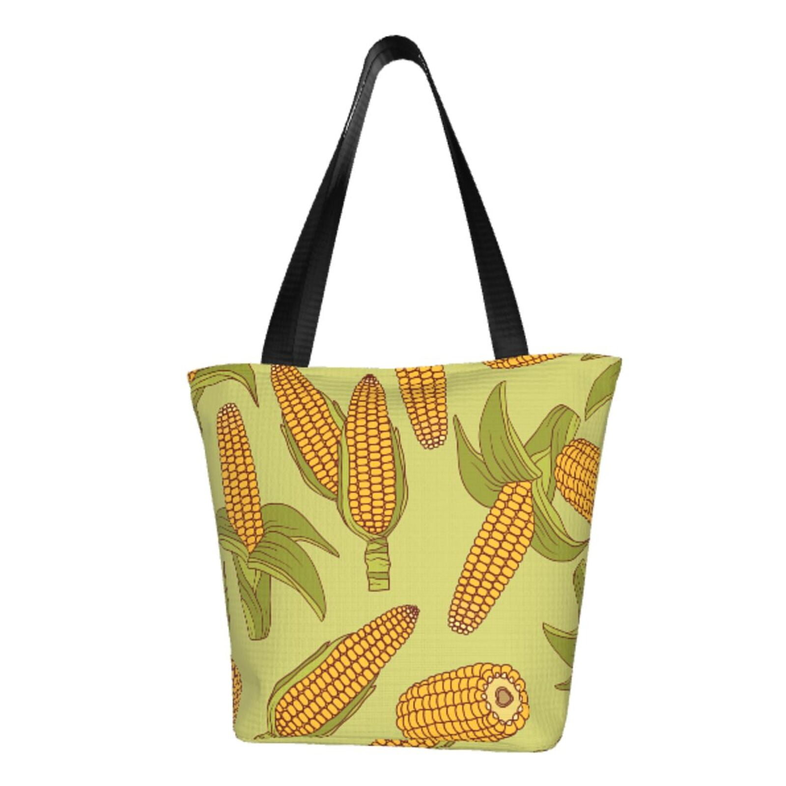 Gaeub Corn Printed Tote Bag Grocery Bag Reusable Shoulder Bag with Zip ...