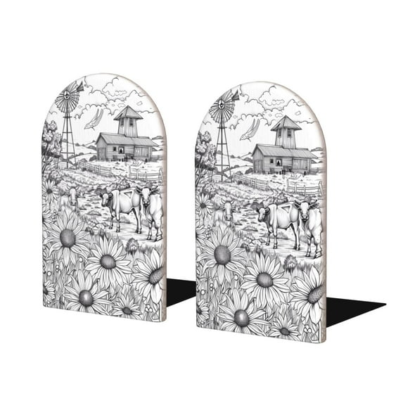 Gaeub Country Farm Scene Wood Bookends, Non-Slip Bookends, Heavy Duty ...