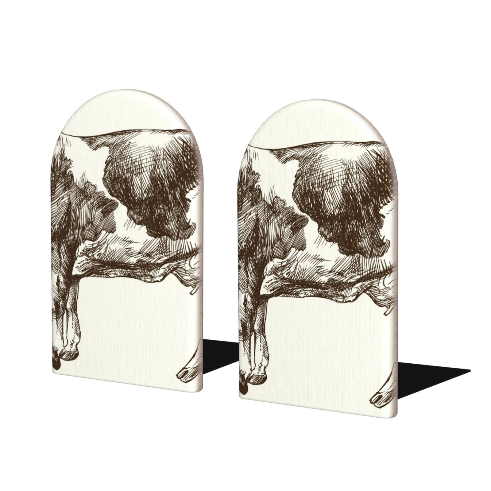Gaeub Cow 1 Wood Bookends, Non-Slip Bookends, Heavy Duty Wooden ...