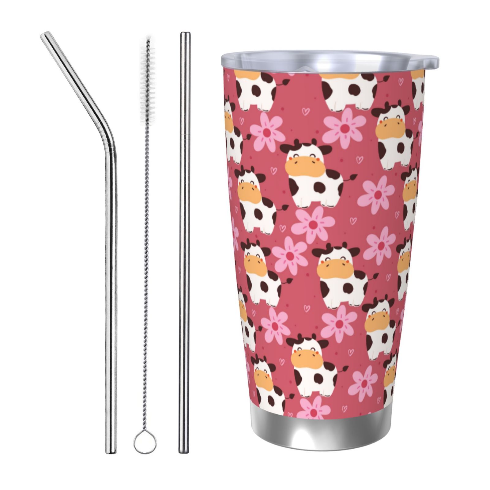 Gaeub Cow And Flower Print 20-Ounce Stainless Steel Car Cup,Tumblers ...