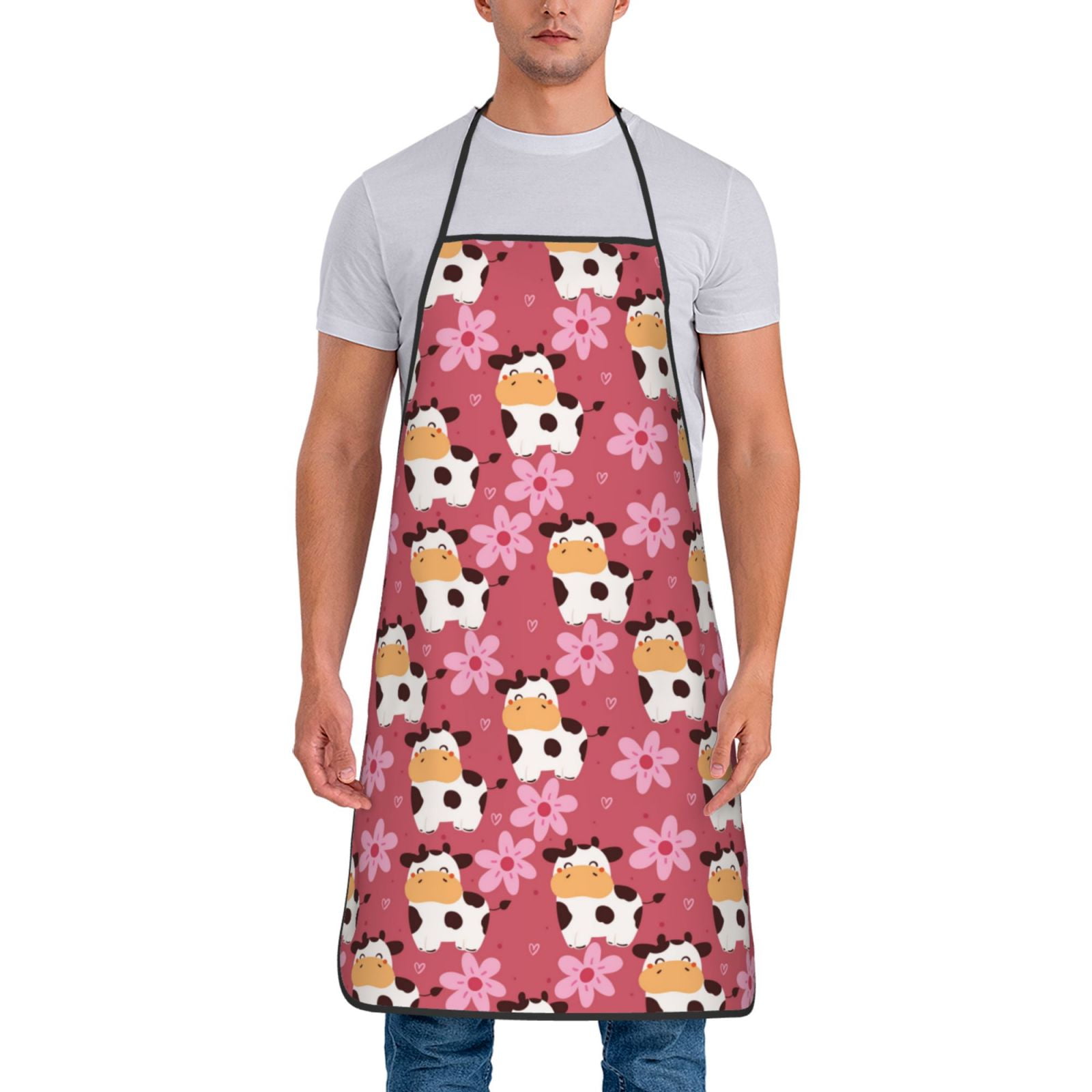 Gaeub Cow And Flower Print Apron for Men and Women,Waterproof Apron for ...