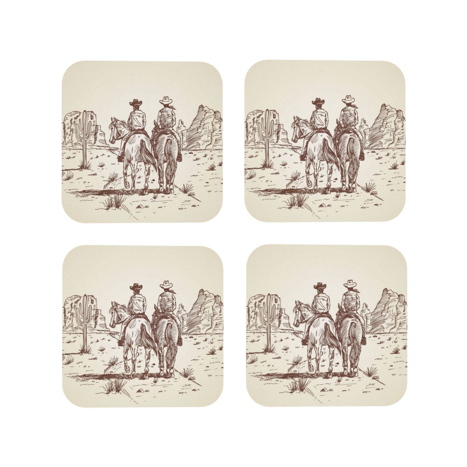 Gaeub Cowboys Riding Horses Print 4 Pcs Leather Coasters for Drinks ...