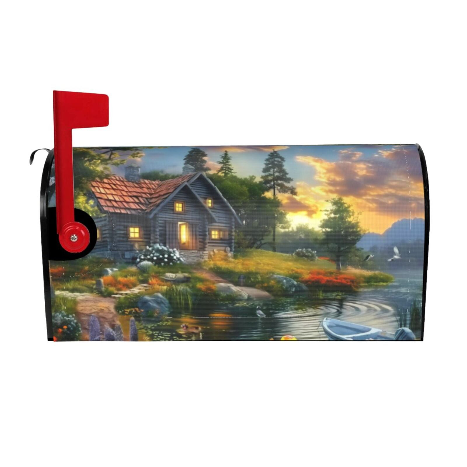 Gaeub Cozy Cottage Lakeside Sunset Print Mailbox Covers Magnetic ...