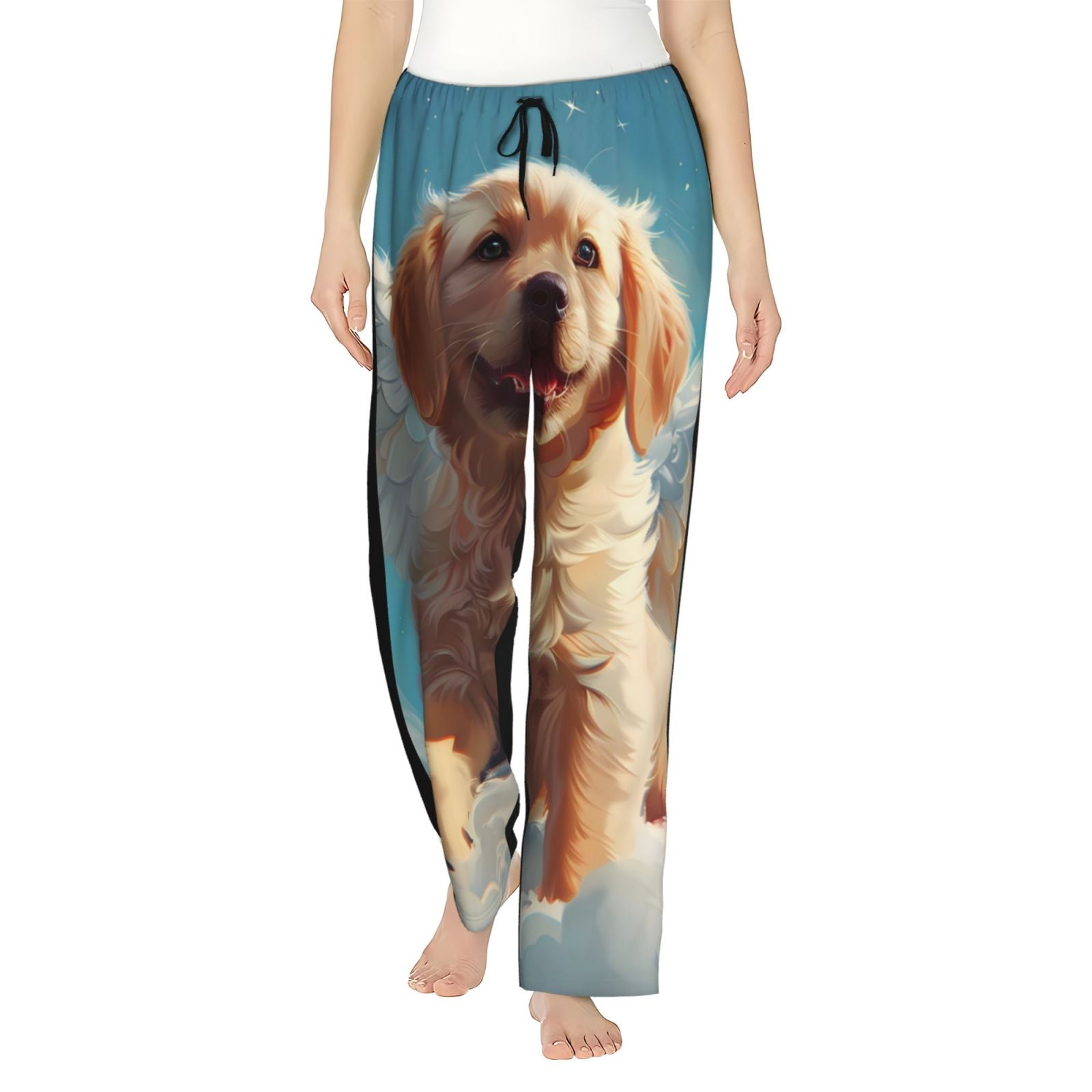 Gaeub Cute Angel Winged Dog Soft Pajama Pants for Women, Wide Leg Comfy ...