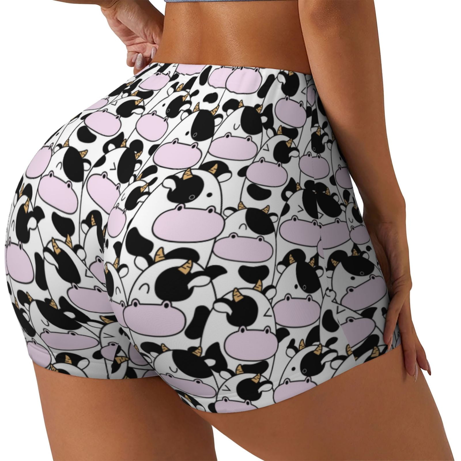 Gaeub Cute Animal with Cow Print Workout Shorts for Women,Seamless ...