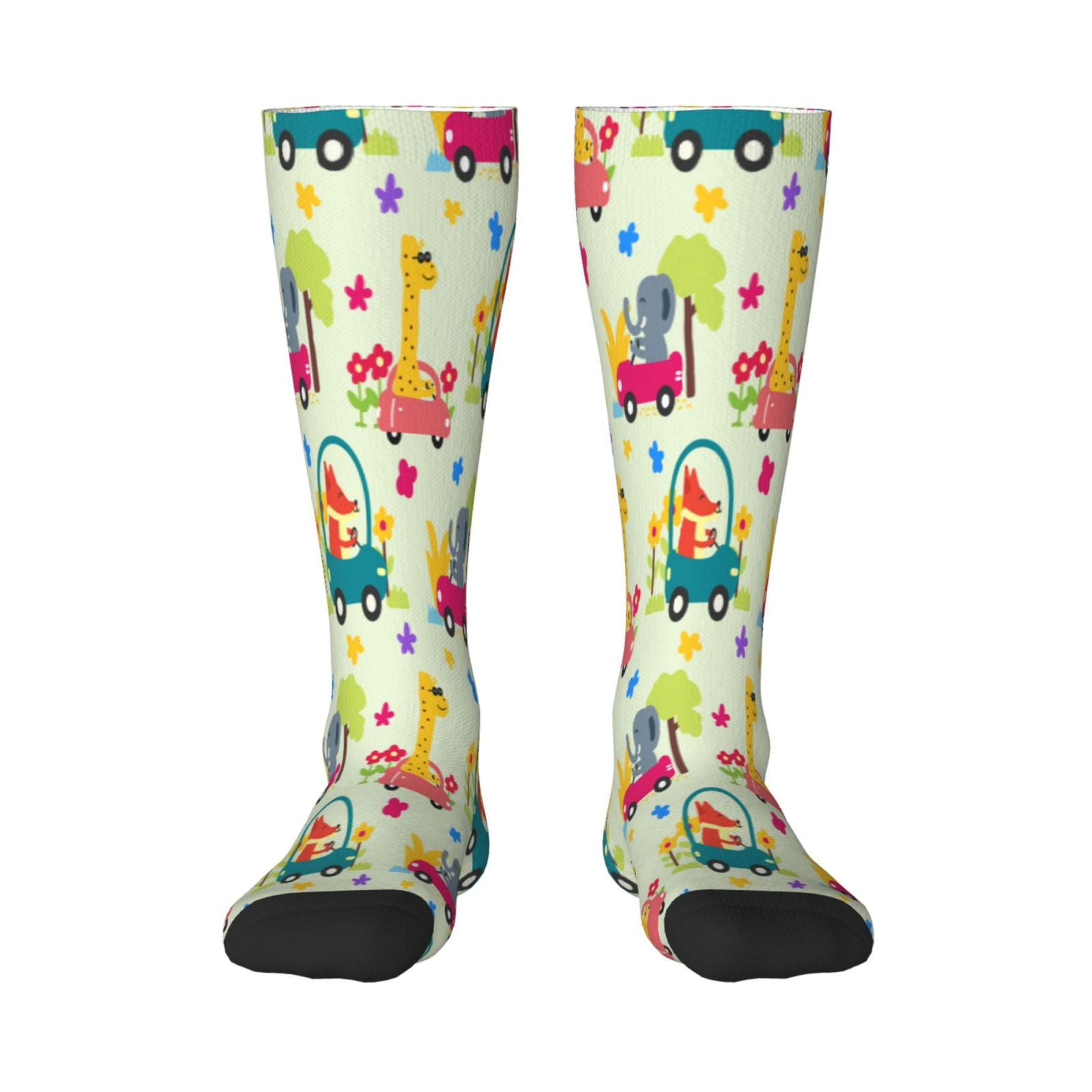Gaeub Cute Animals driving a car Printed Design Socks Stretchy High ...