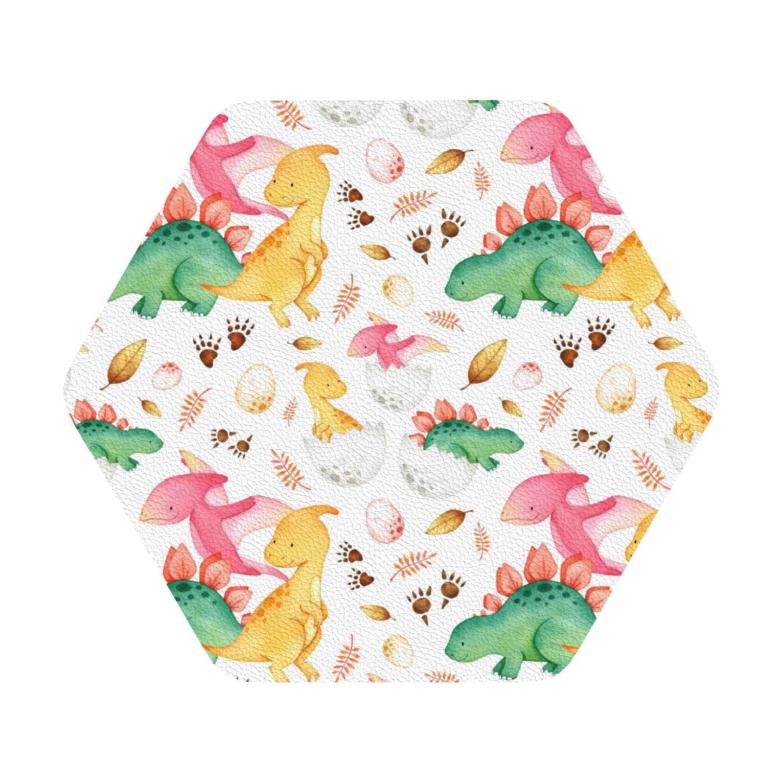 Gaeub Cute Baby Dinosaurs Print 6 Pcs Leather Coasters for Drinks ...