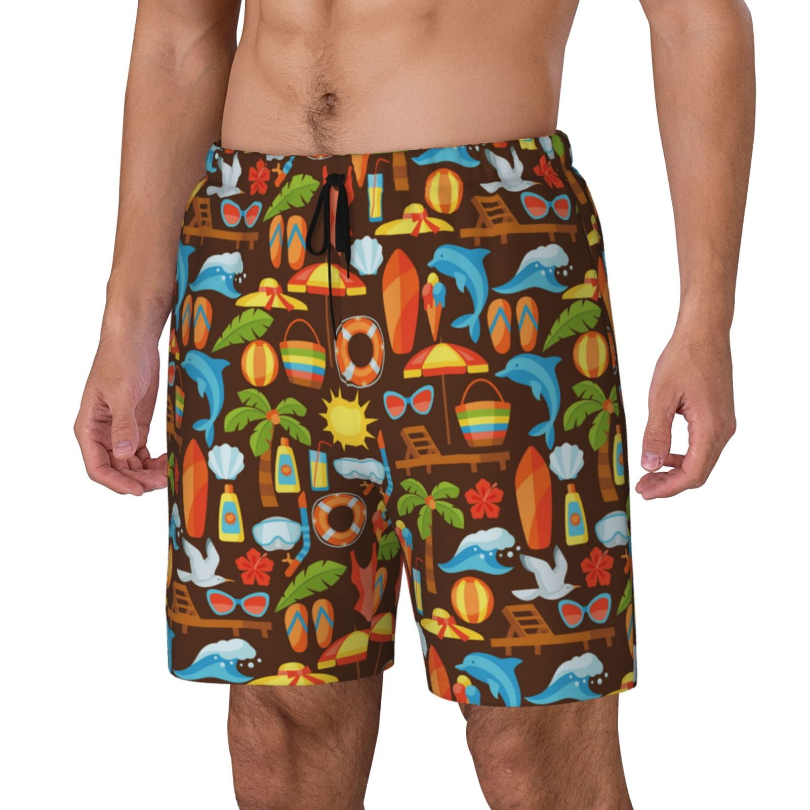 Gaeub Cute Beach Dolphin Print Mens Swim Trunks with Compression Liner ...