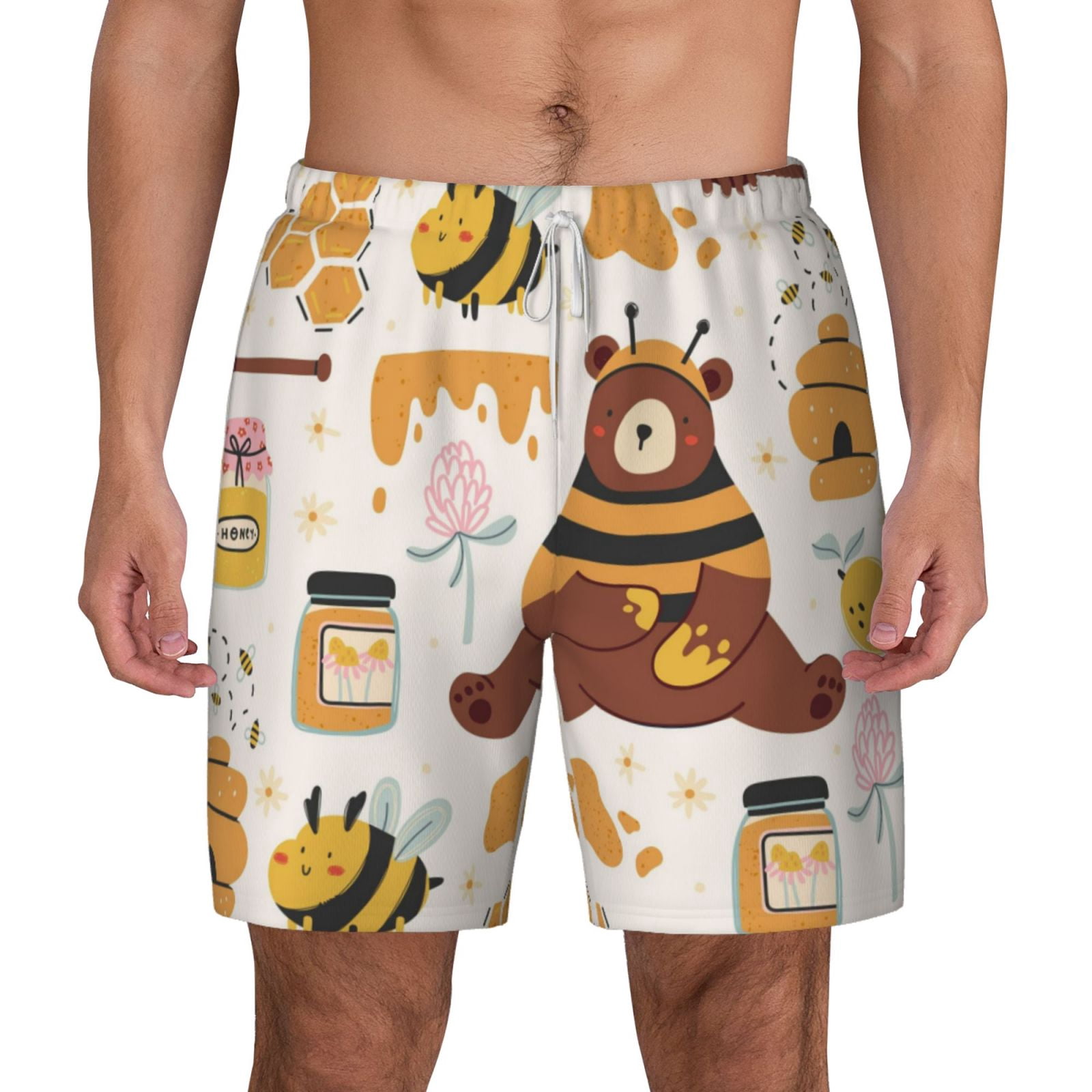 Gaeub Cute Bee Honey Jar Hive Bear Mens Swim Trunks Stretch Beach ...