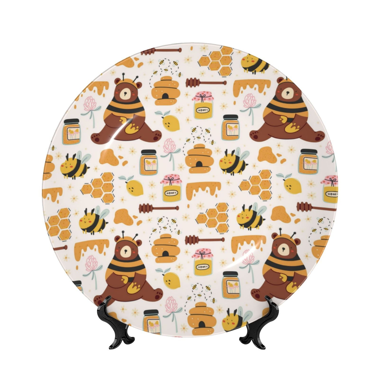 Gaeub Cute Bee Honey Jar Hive Bear Print Ceramic Plate,Dinner Plates ...