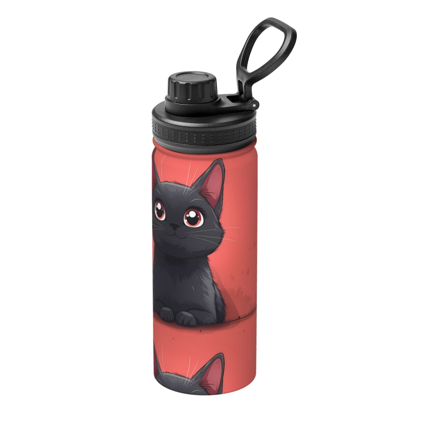 Gaeub Cute Black Kitten Cartoon Print Stainless Steel Water Bottle,18oz ...