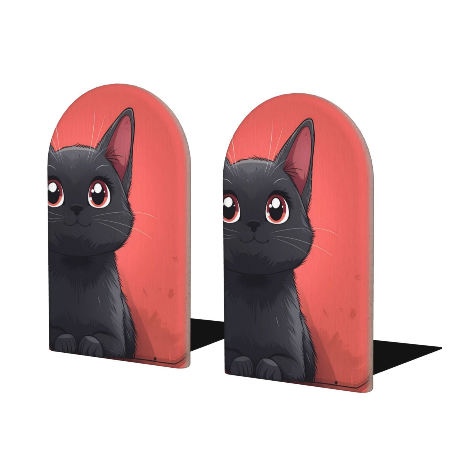 Gaeub Cute Black Kitten Cartoon Wood Bookends, Non-Slip Bookends, Heavy ...