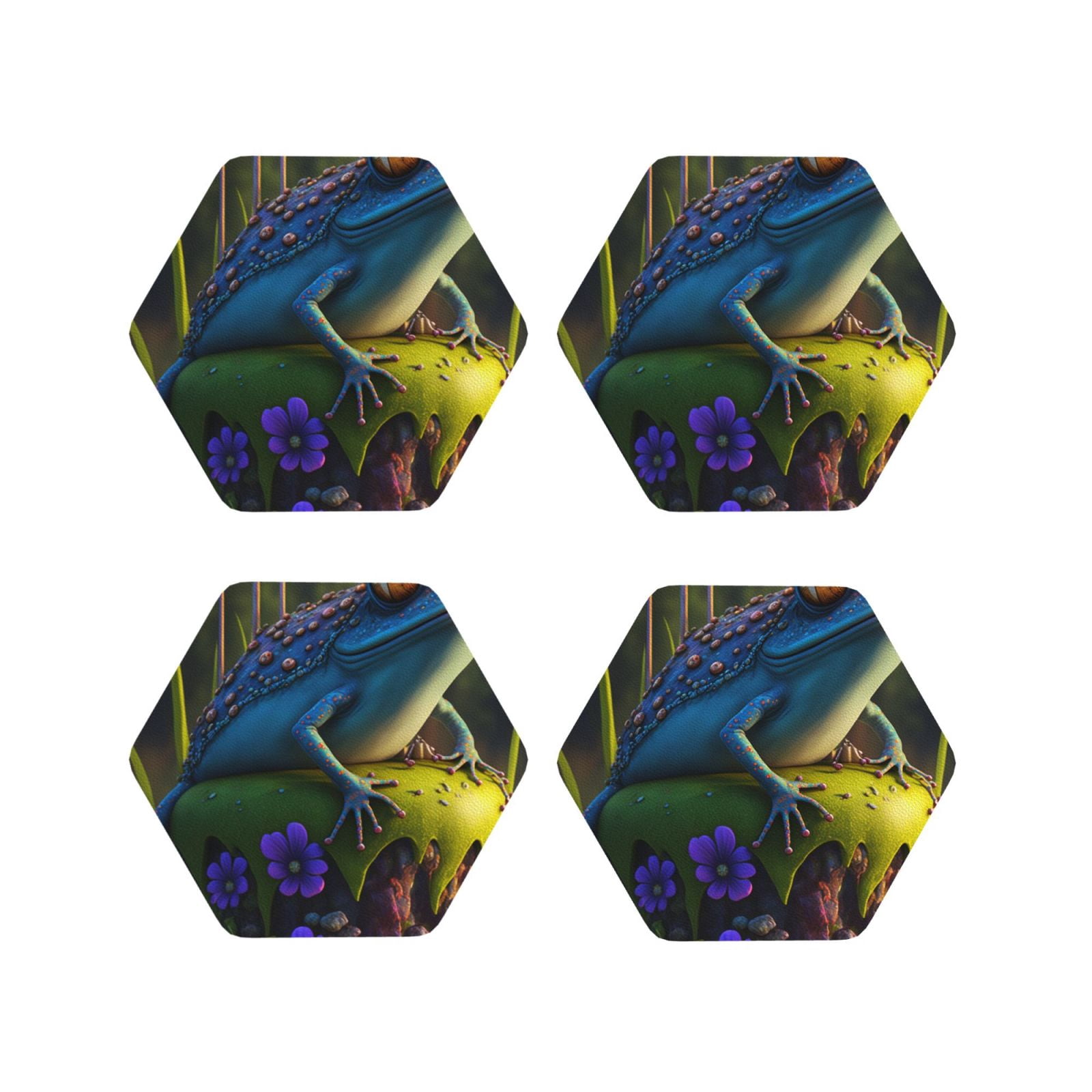 Gaeub Cute Blue Frog Print 4 Pcs Leather Coasters for Drinks ,Drink ...