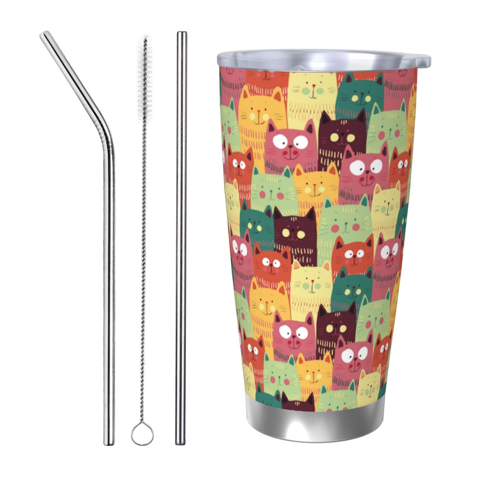 Gaeub Cute Cartoon Cat Print 20-Ounce Stainless Steel Car Cup,Tumblers ...
