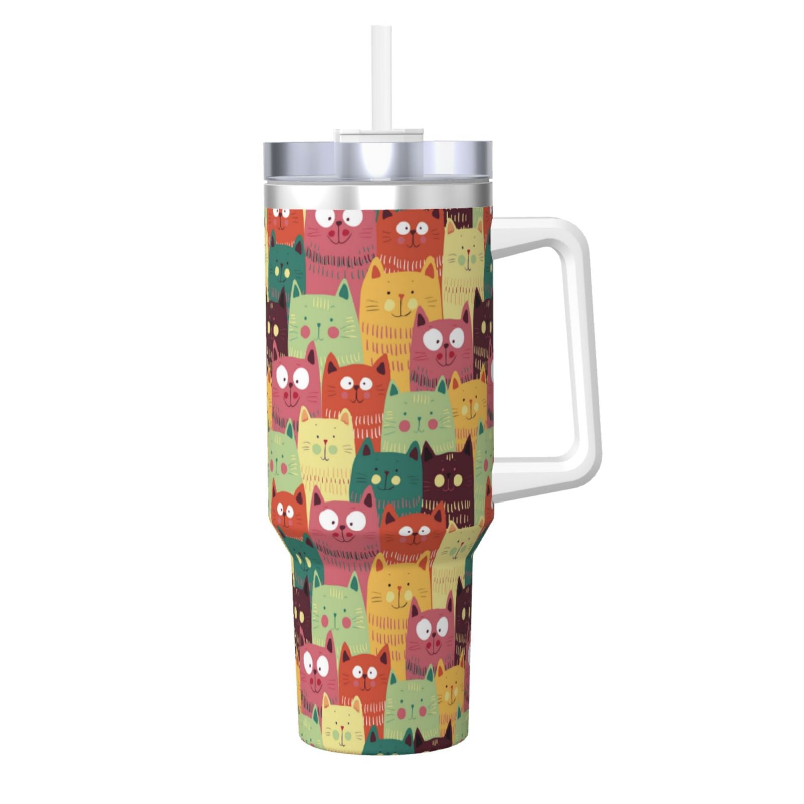 Gaeub Cute Cartoon Cat Print Stainless Steel Hot/Cold Coffee Cup,40oz ...