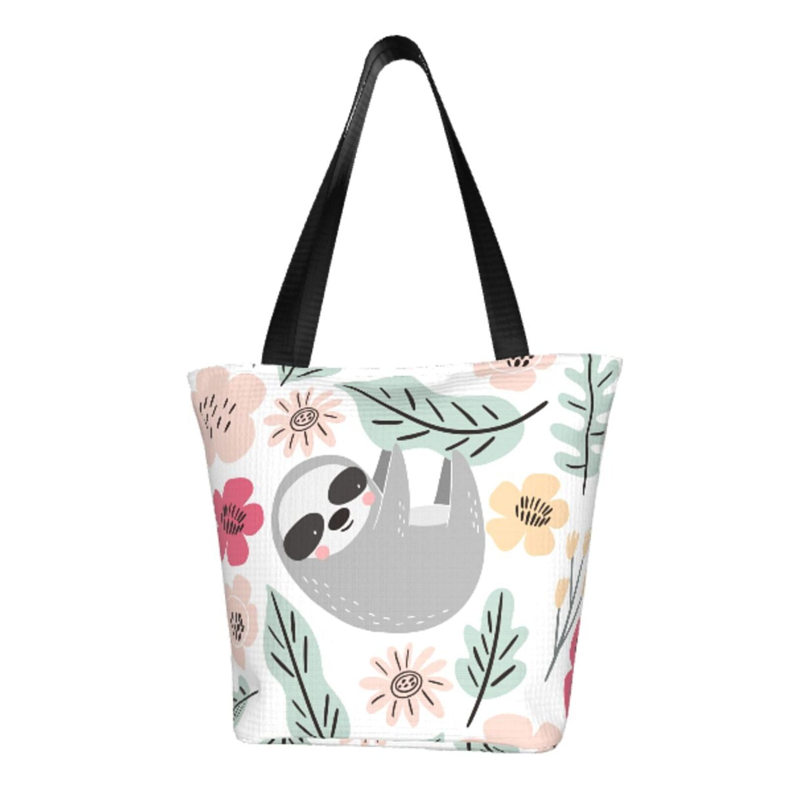 Gaeub Cute Cartoon Sloth Printed Tote Bag Grocery Bag Reusable Shoulder ...