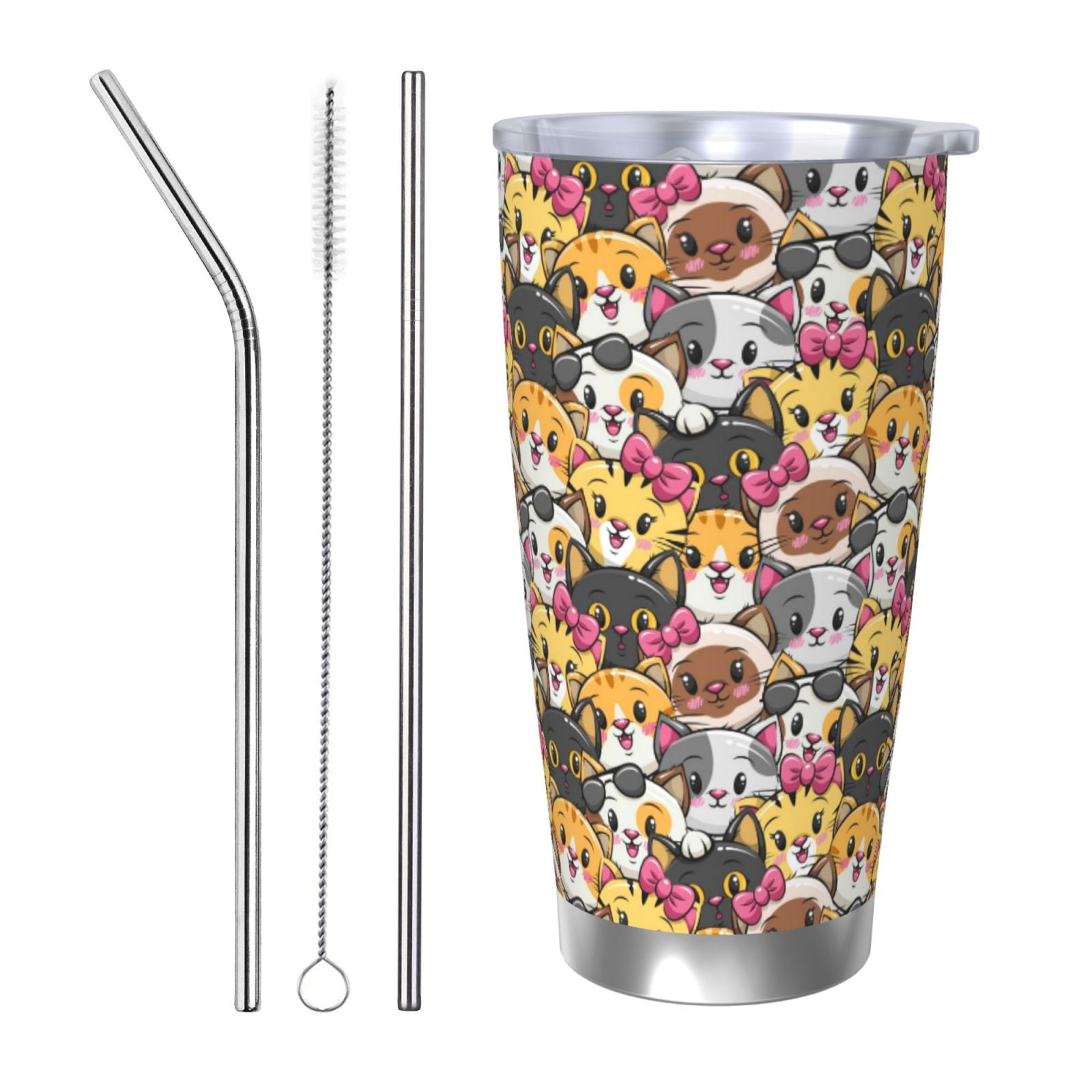 Gaeub Cute Cat Cartoon Print 20-Ounce Stainless Steel Car Cup,Tumblers ...