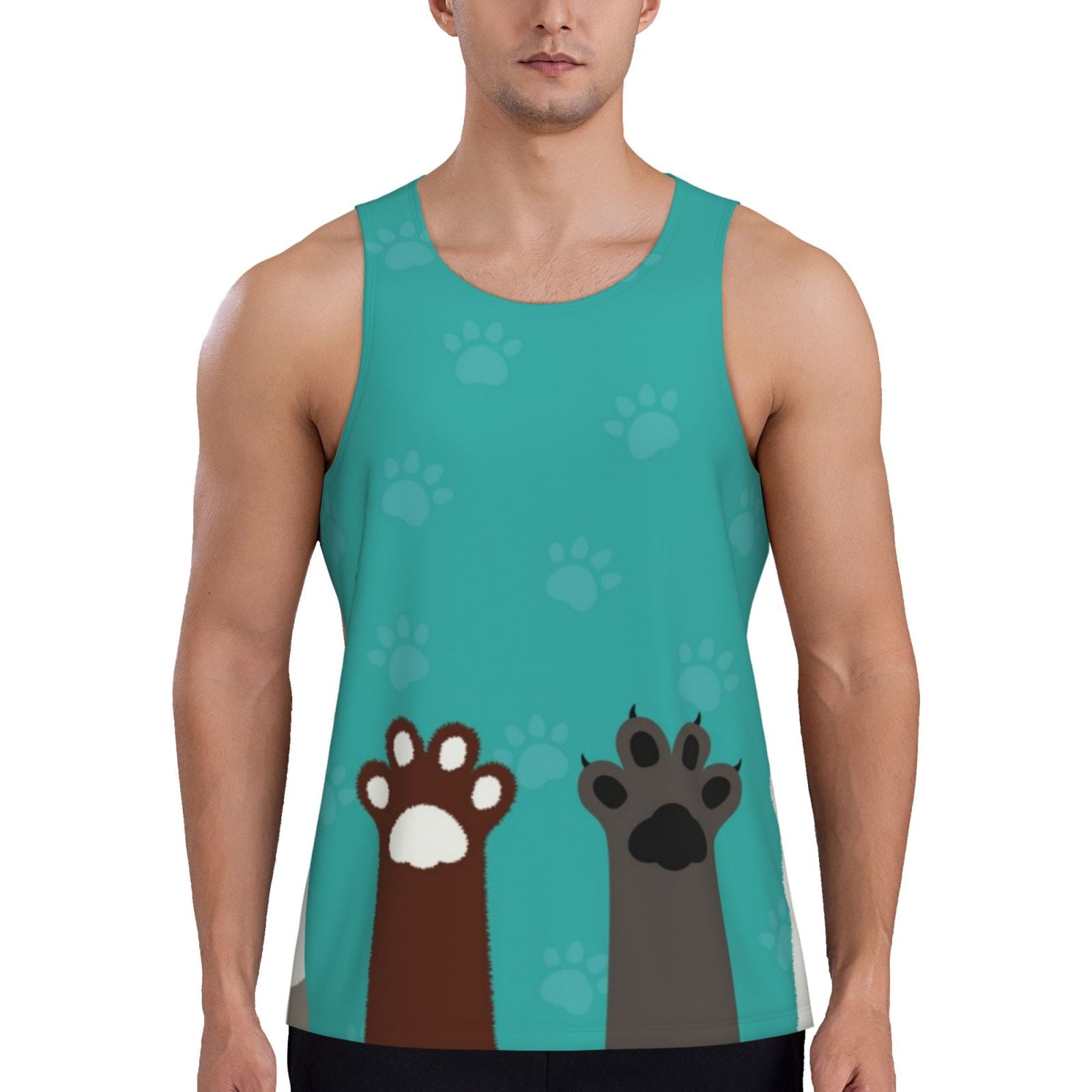 Gaeub Cute Cat Paw And Dog Print Men's Workout Tank Top , Casual Soft ...