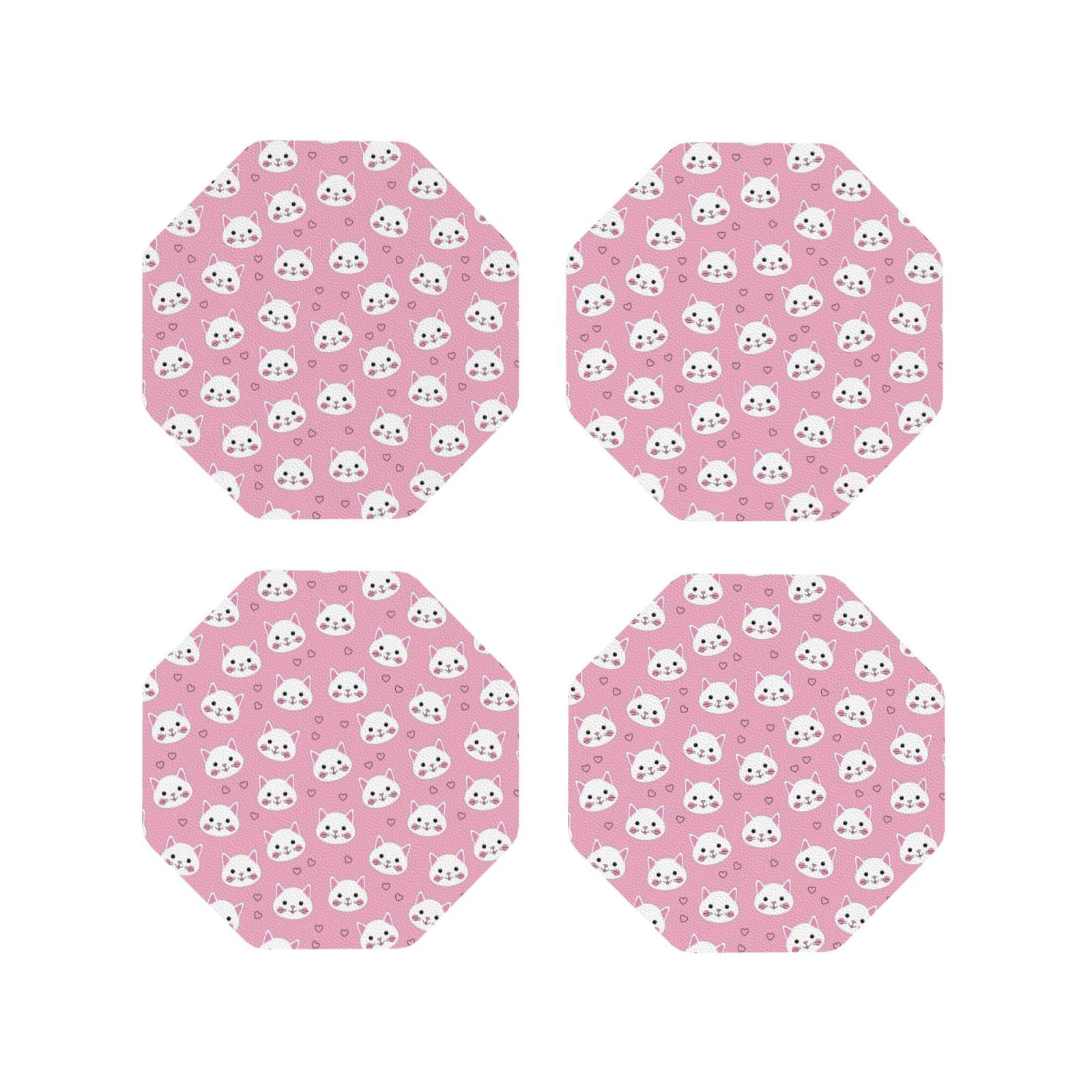 Gaeub Cute Cat Print 4 Pcs Leather Coasters for Drinks ,Drink Coasters ...