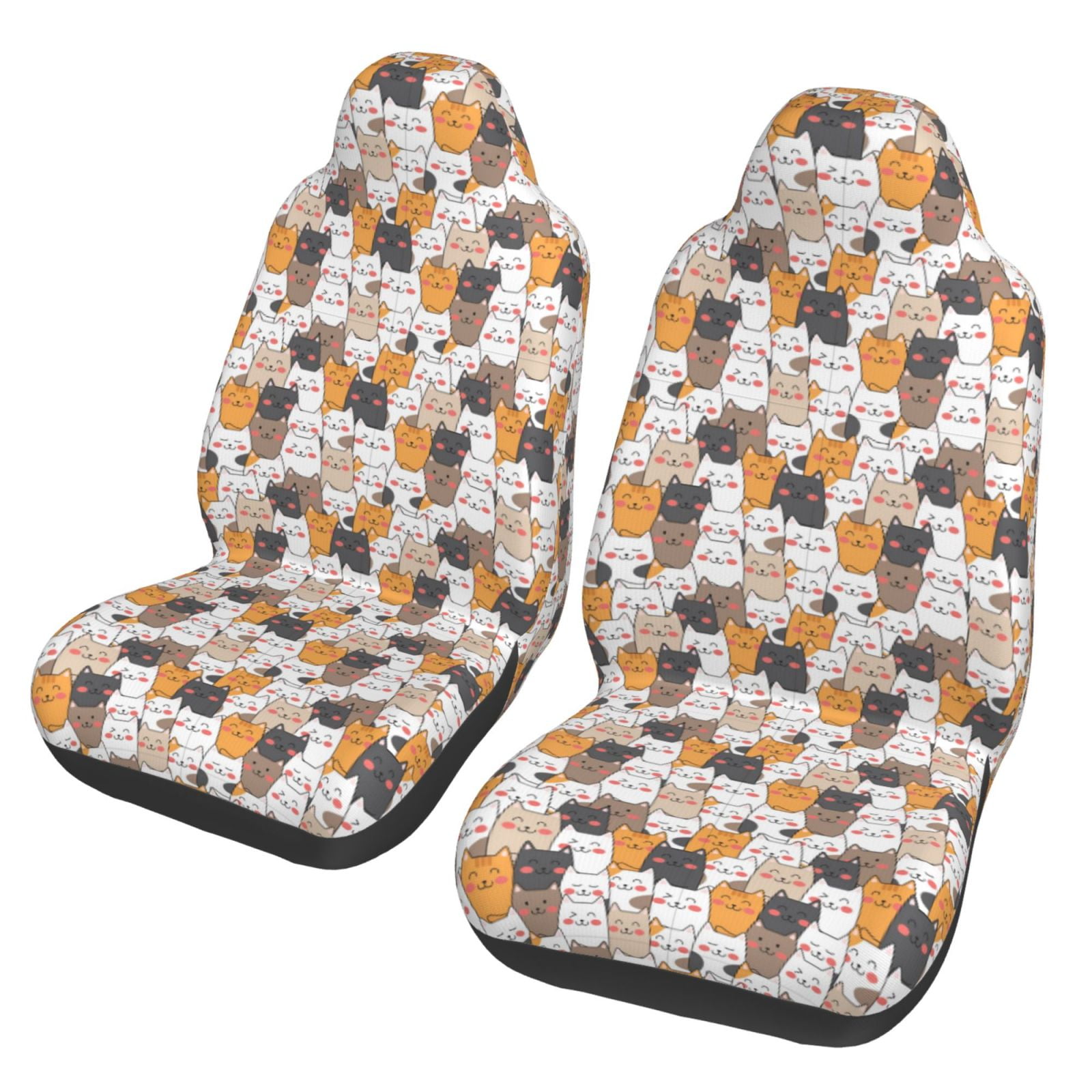 Gaeub Cute Cats 2Pack Full Set Car Seat Covers with Soft Padding Universal Auto Front Seats ...