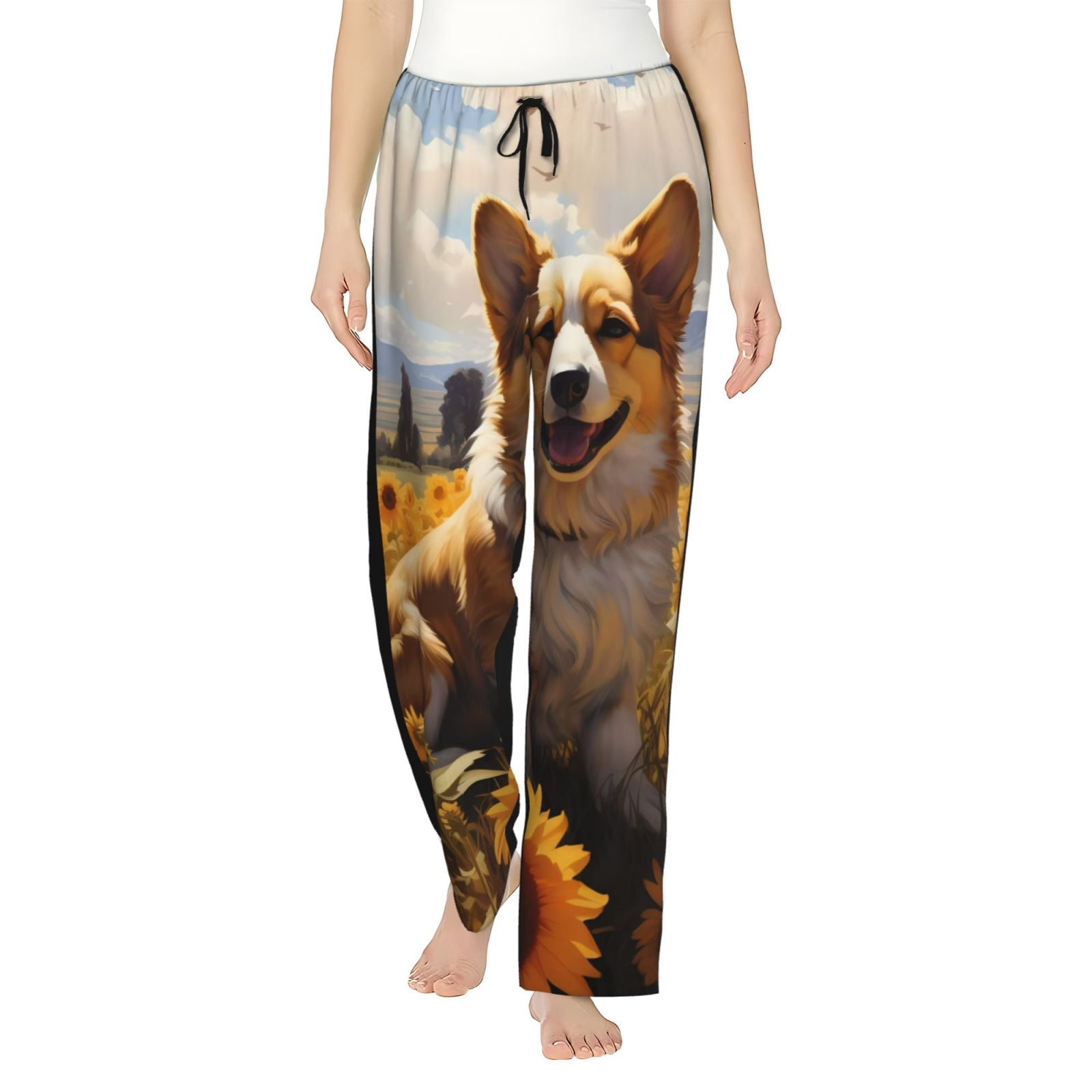 Gaeub Cute Corgi Sunflower Soft Pajama Pants for Women, Wide Leg Comfy ...