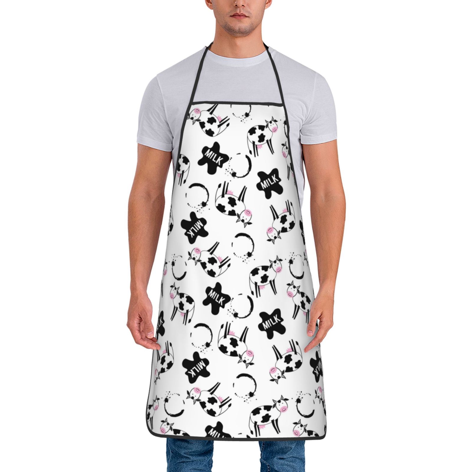 Gaeub Cute Cow and Milk Stains Print Apron for Men and Women,Waterproof ...