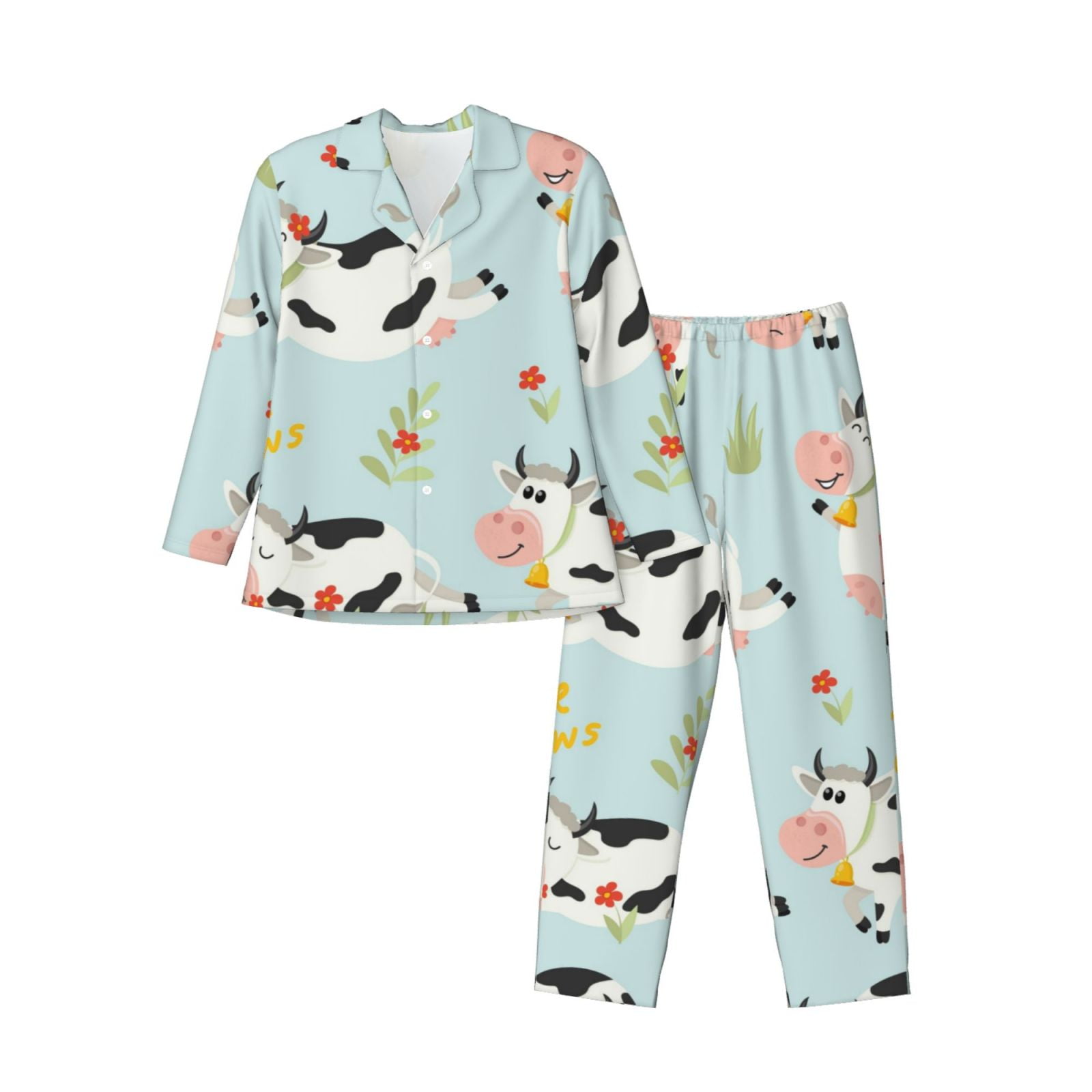 Gaeub Cute Cows Mens Pajamas Set Mens Sleepwear with Long Sleeve Top ...
