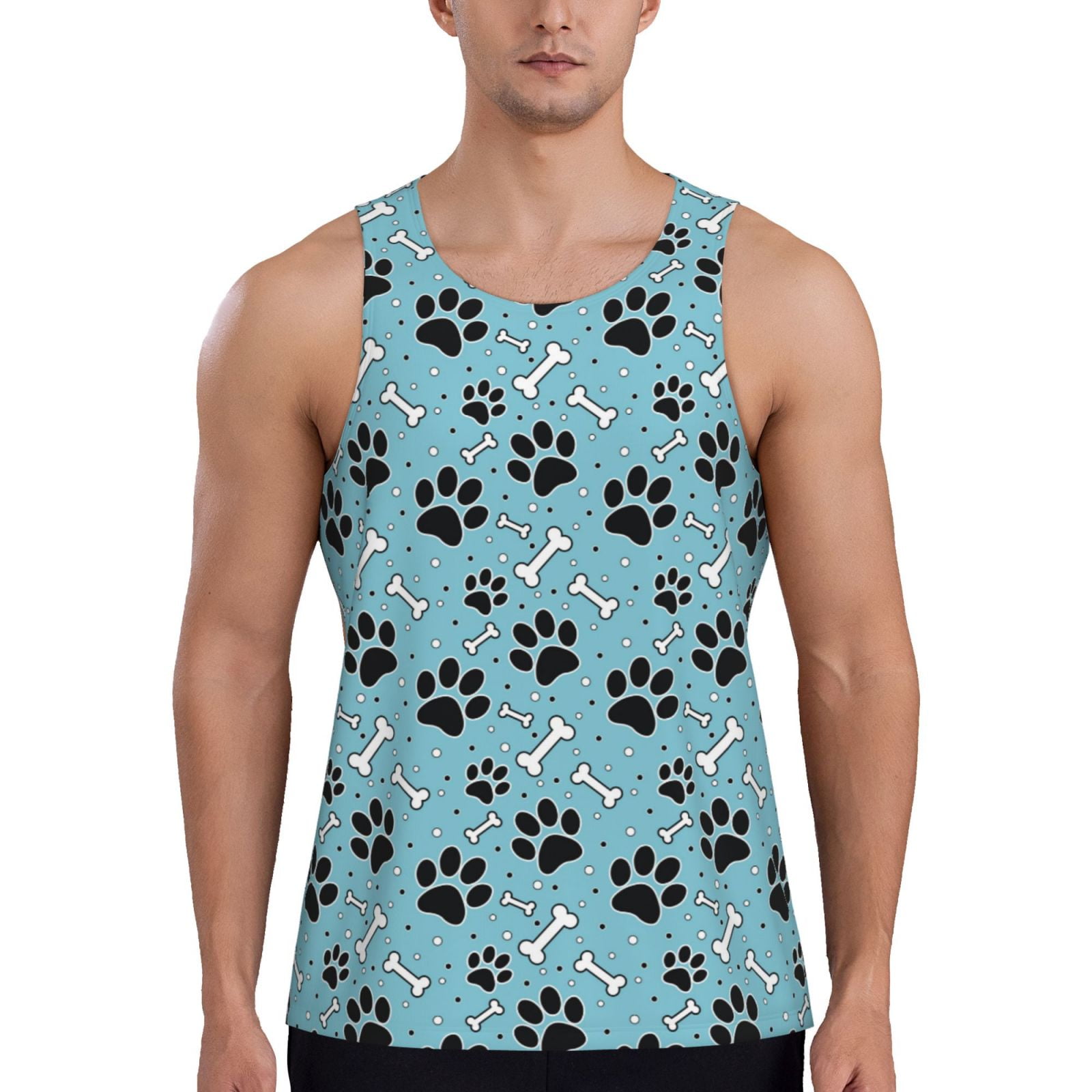 Gaeub Cute Dog Footprints Print Men's Workout Tank Top , Casual Soft ...