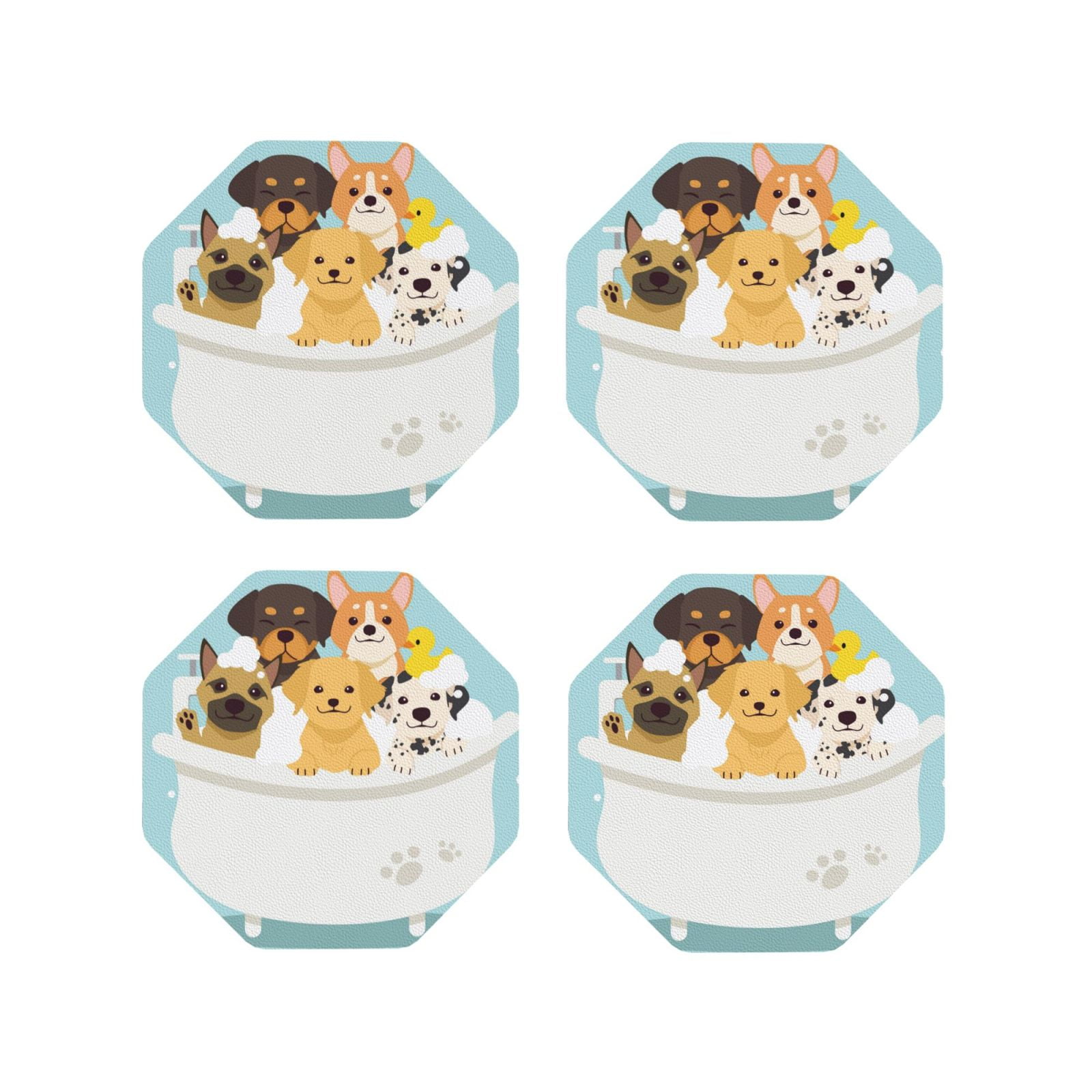 Gaeub Cute Dog In Bathtub Print 4 Pcs Leather Coasters for Drinks ...