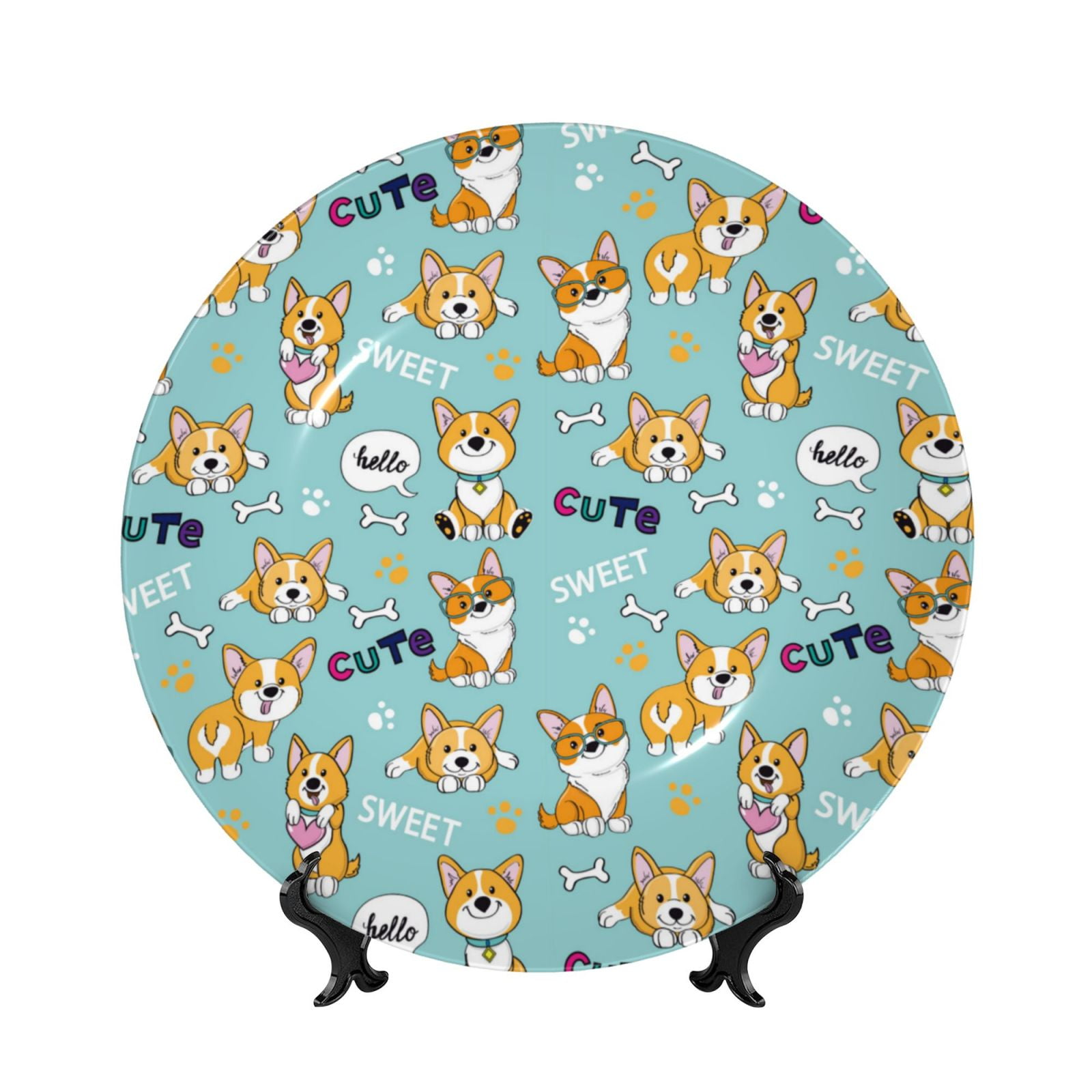 Gaeub Cute Dogs Corgi Print Ceramic Plate,Dinner Plates,Bone China ...