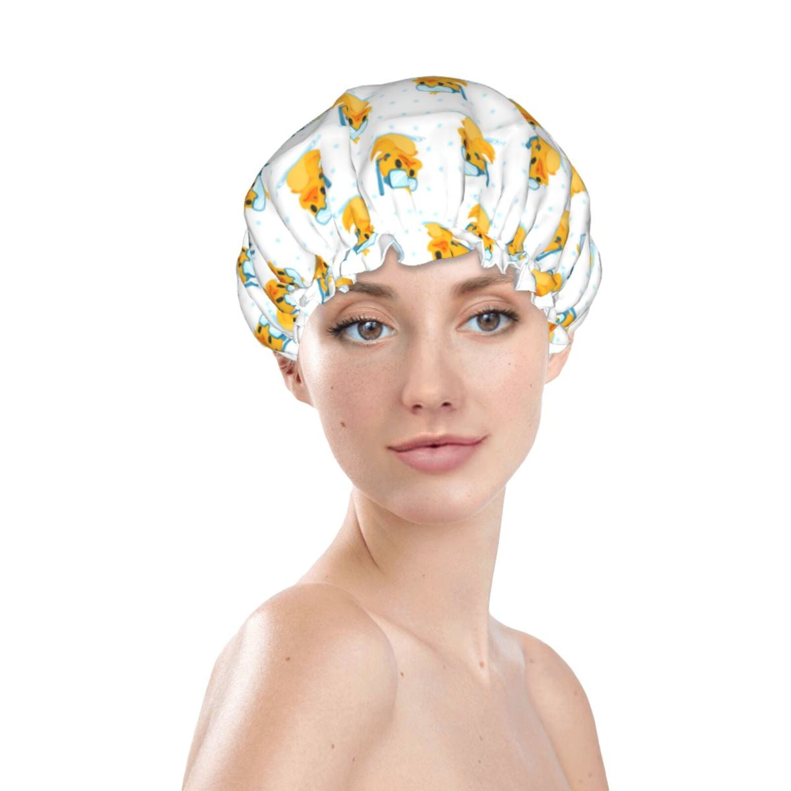 Gaeub Cute Duck Diver Shower Caps for Women Men,Double Waterproof ...