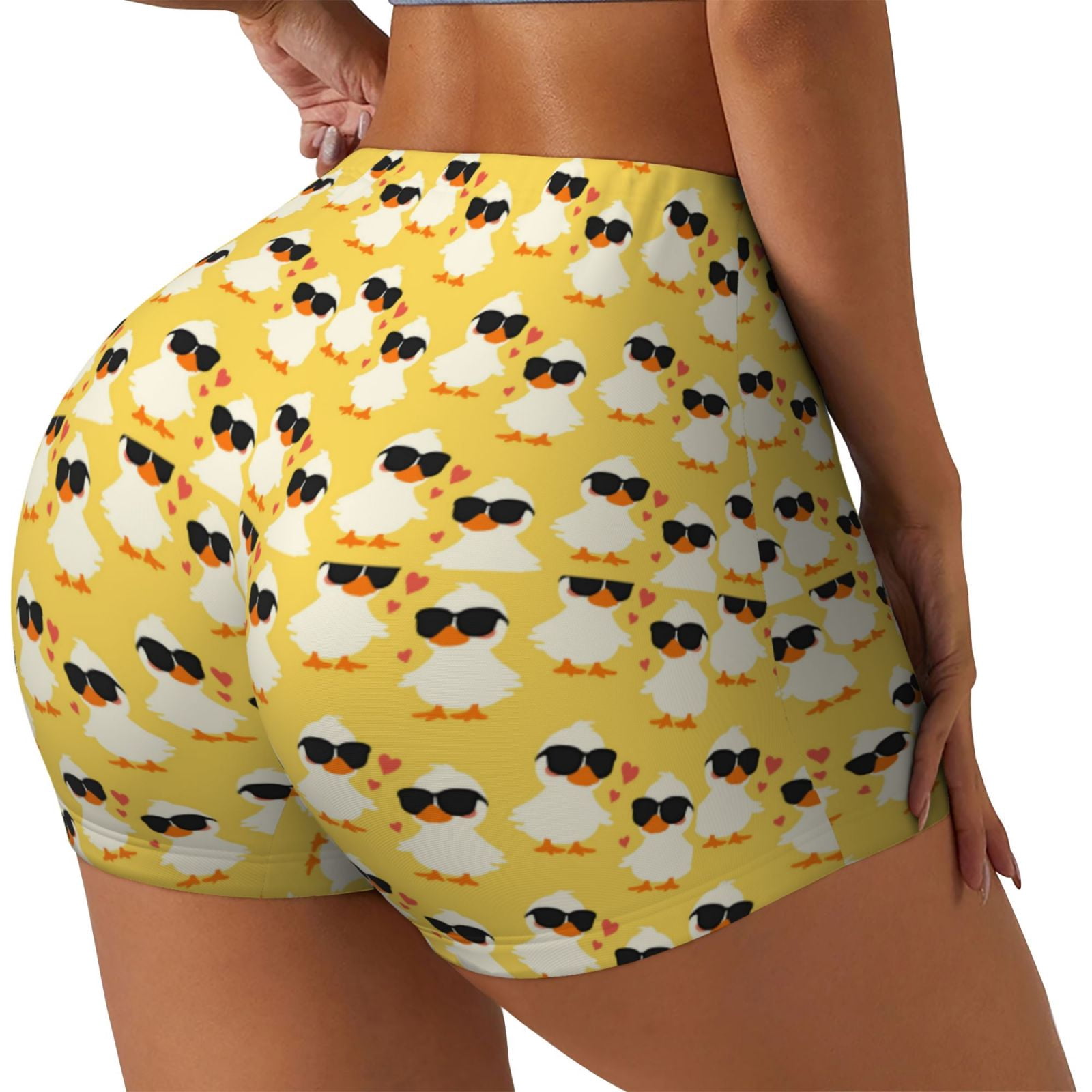 Gaeub Cute Duck With Black Glasses Print Workout Shorts for Women ...
