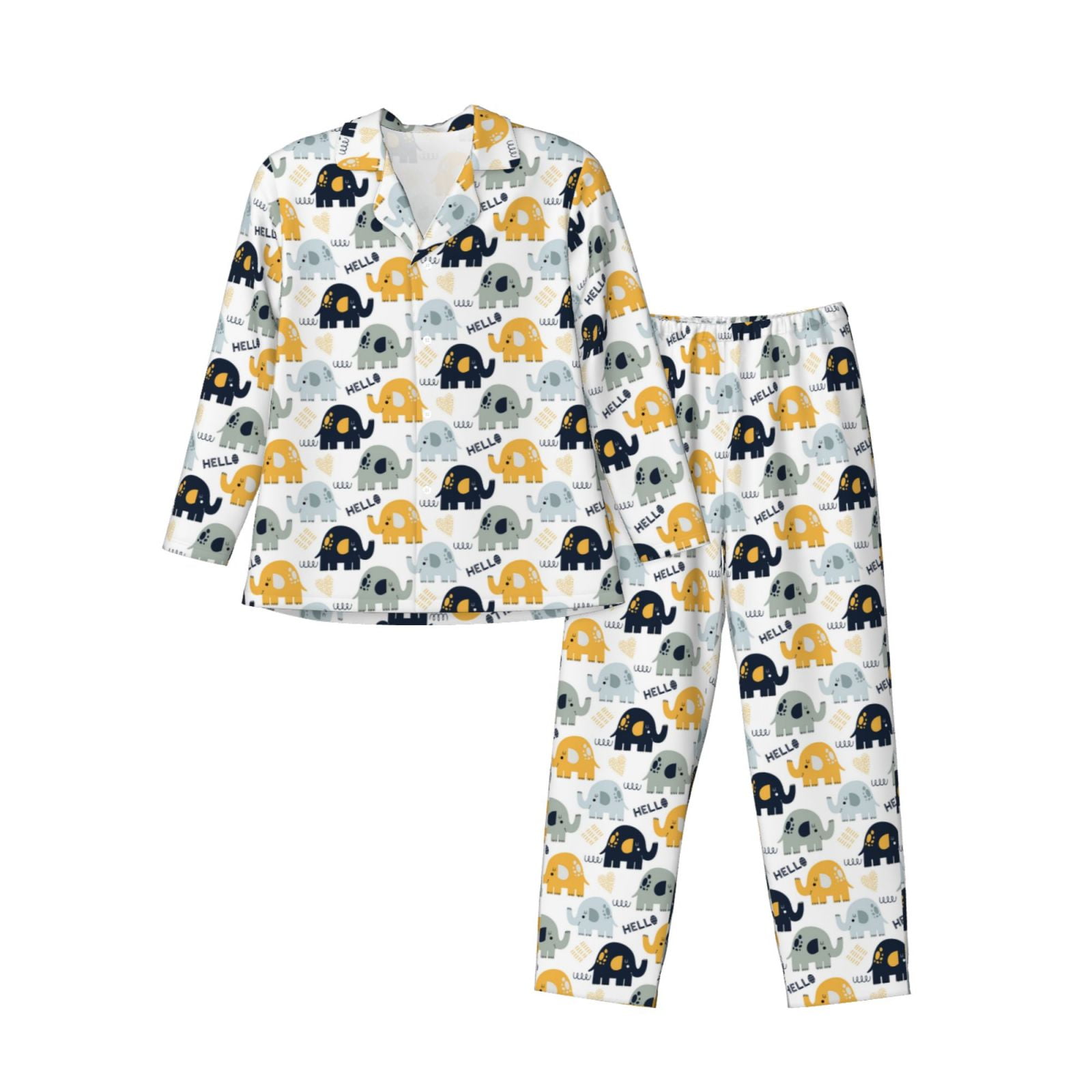 Gaeub Cute Elephant Mens Pajamas Set Mens Sleepwear with Long Sleeve ...