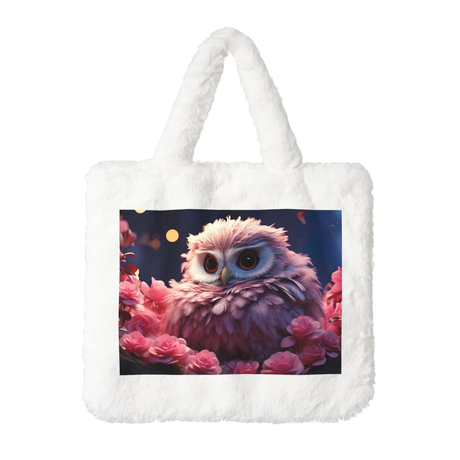 Gaeub Cute Flower Owl Printed Plush Underarm Bag, Ladies Fluffy ...