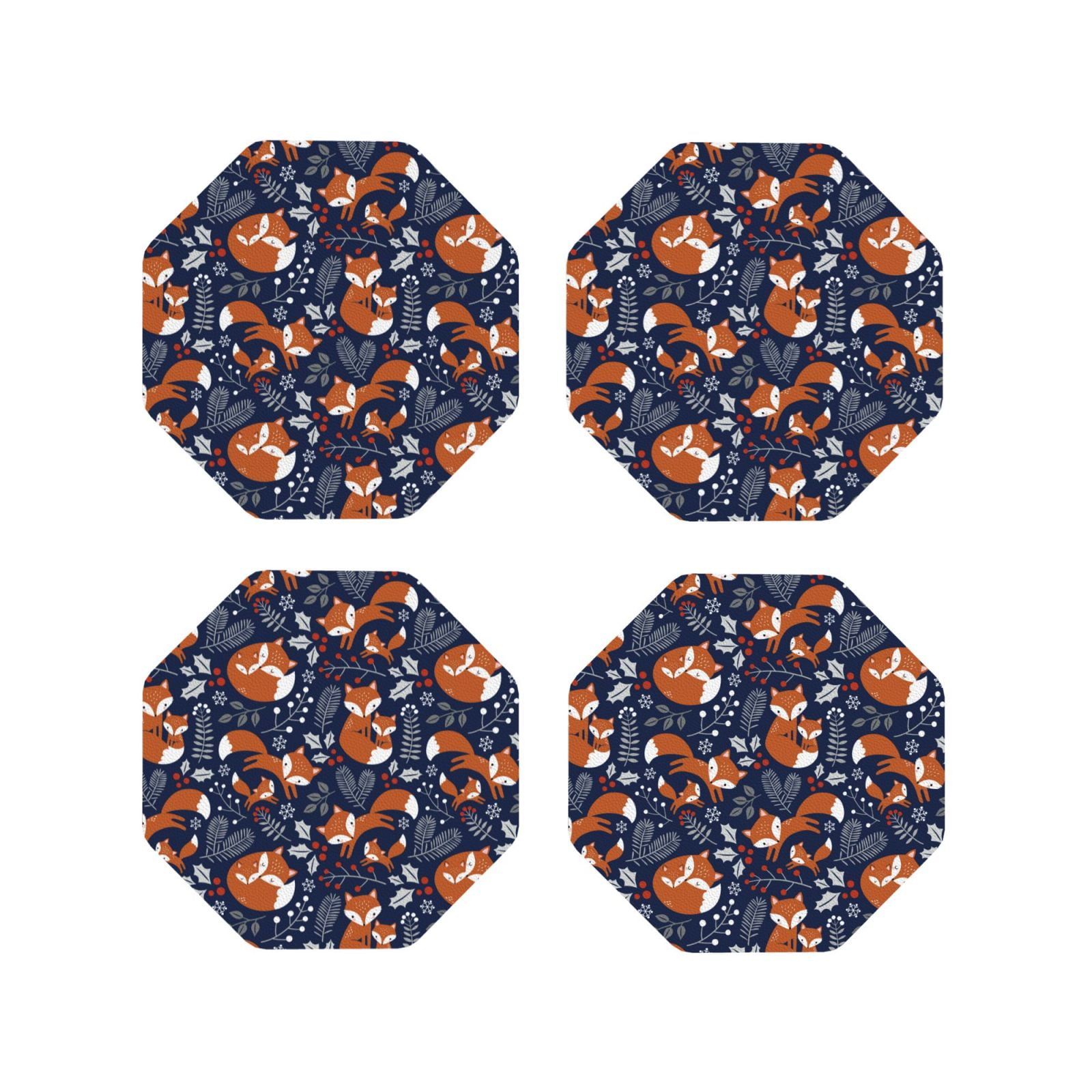 Gaeub Cute Foxes Print 4 Pcs Leather Coasters for Drinks ,Drink ...
